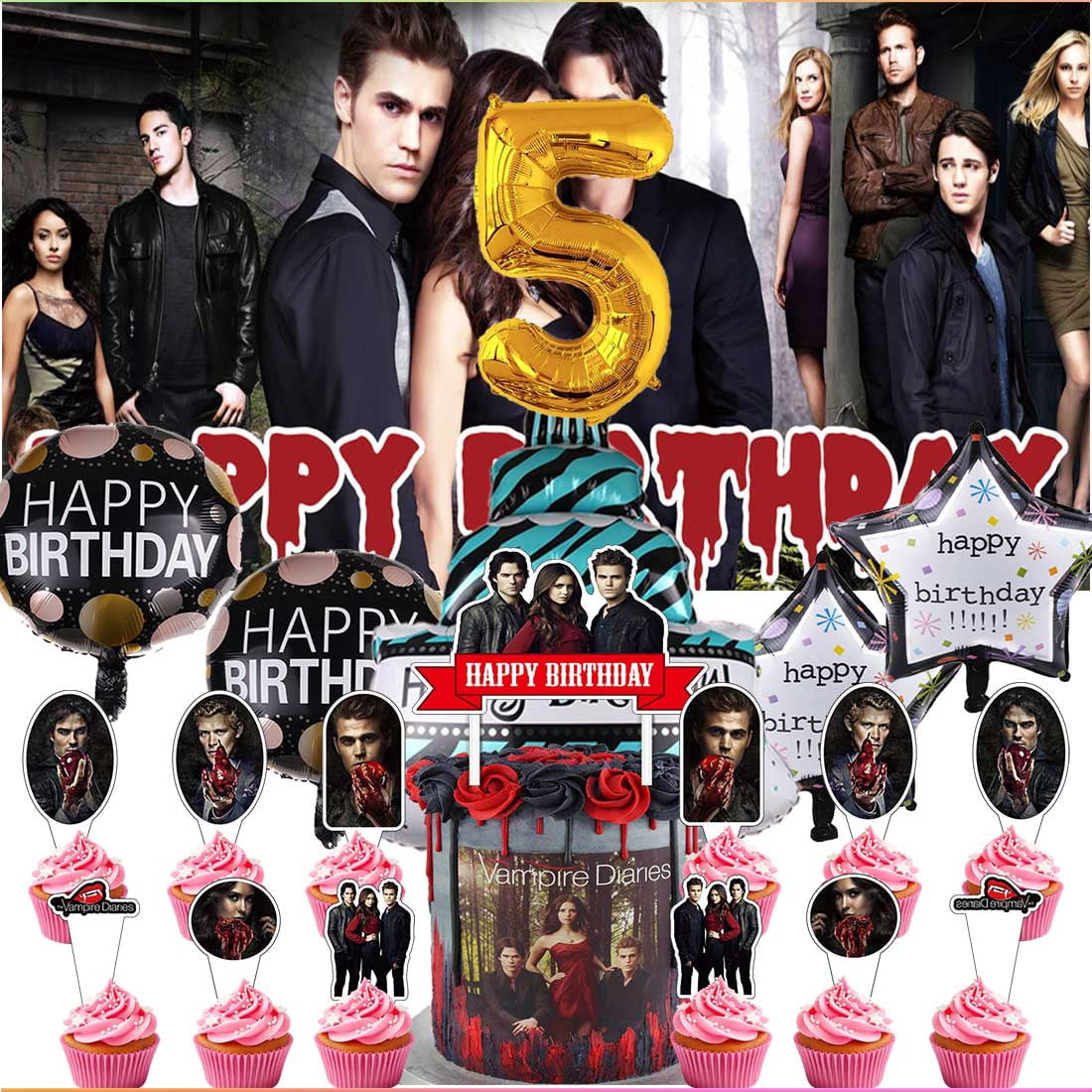 The Vampire Diaries Party Supplies Decor 5th Kit Balloons Birthday Cake ...
