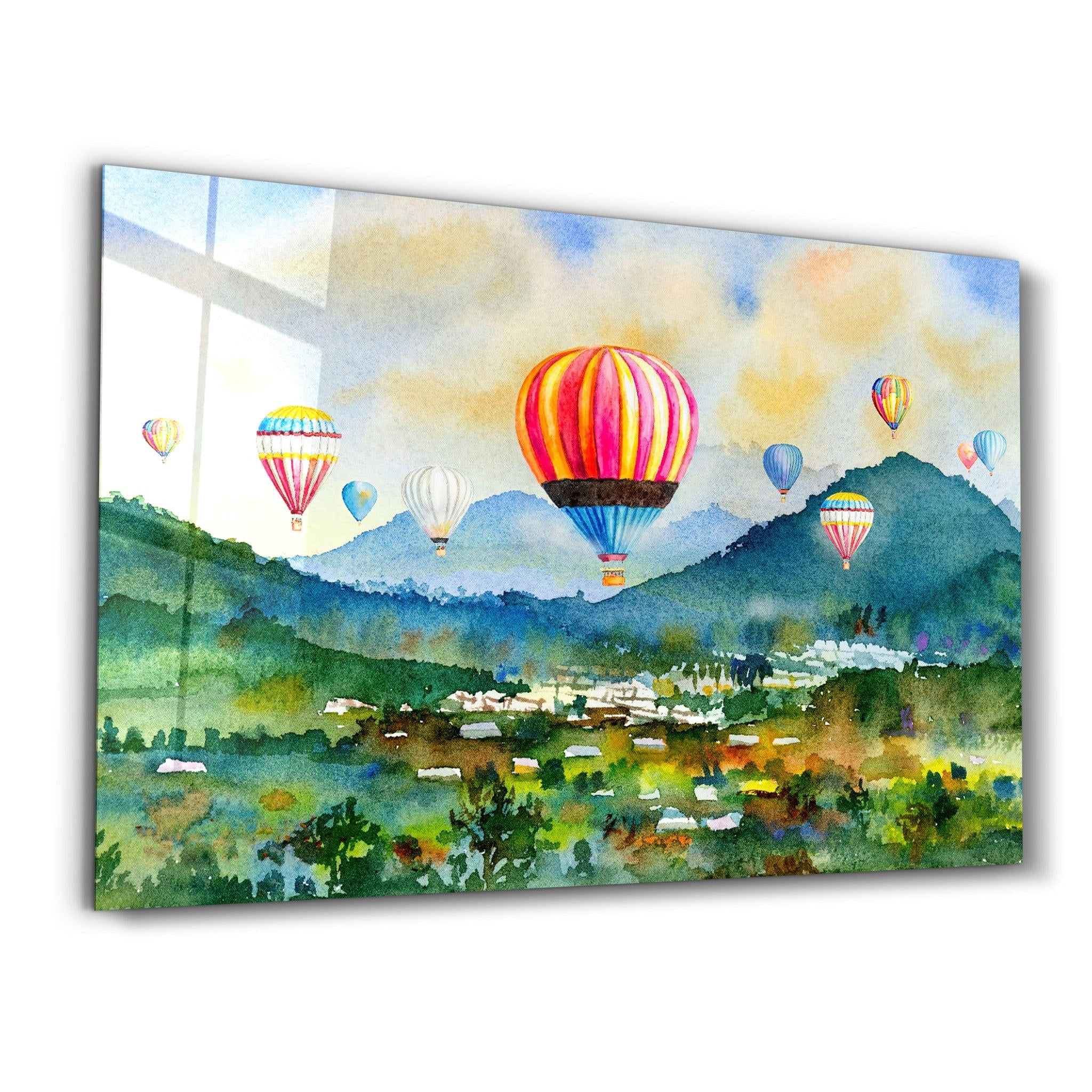 The Village Of Hot Air Balloon | Glass Wall Art - Walmart.com