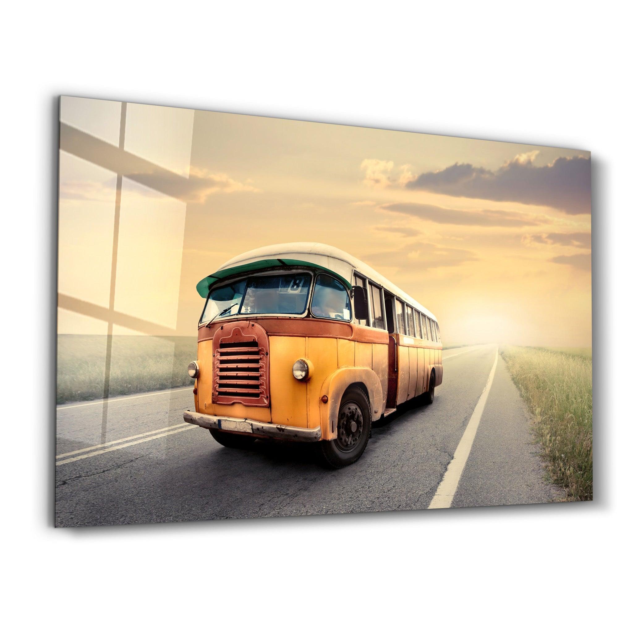 The Vintage Bus With Sunset | Glass Wall Art - Walmart.com