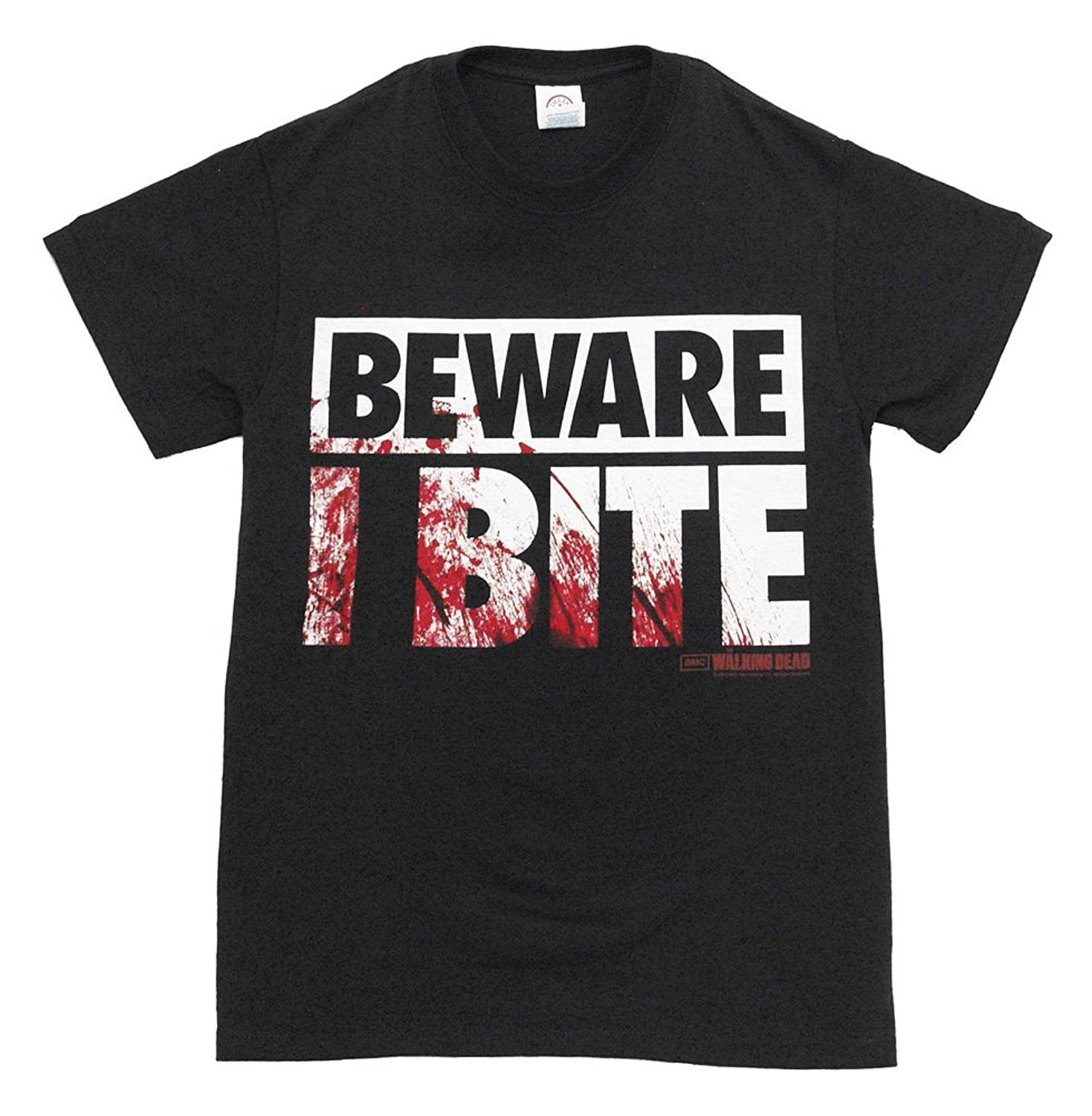 The Walking Dead Beware I Bite Flip Adult Black T-Shirt - Walmart.com