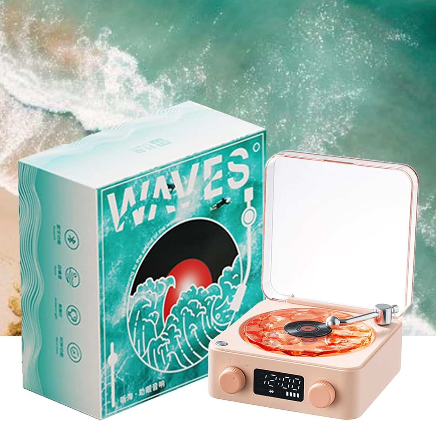 Waves Vinyl Bluetooth Player, Portable Retro with Ambient Lights, New ...