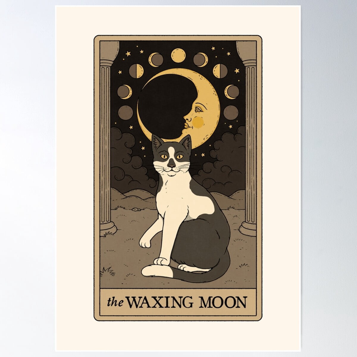 The Waxing Moon Cat Poster Wall Art, Modern Wall Decor For Living Room ...
