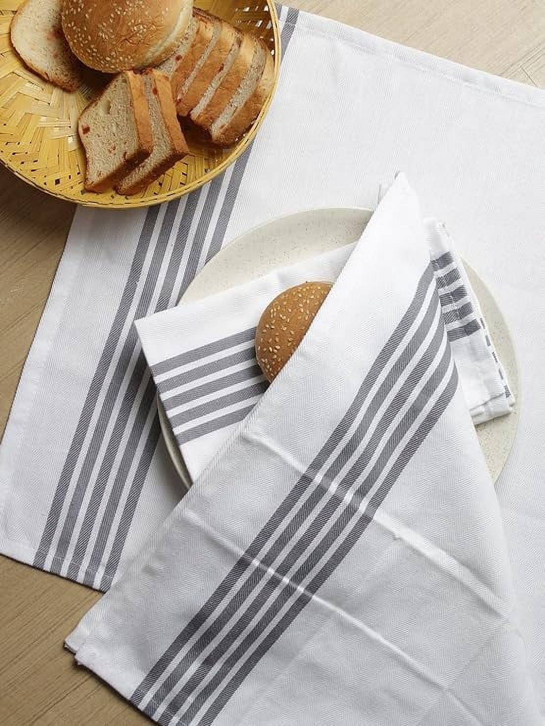 The Weaver's Blend 100% Cotton Kitchen Towels with Grey Stripe Design ...