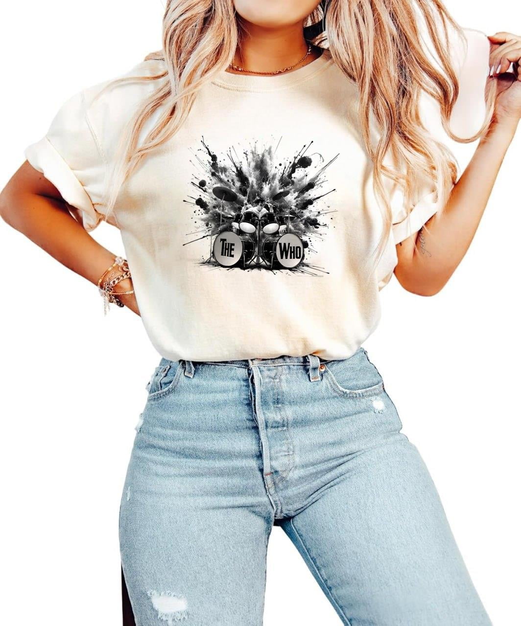 The Who Keith Moon Exploding Drums Rock Band Legend UK Comfort Color T-Shirt Drummer Crazy, for ...