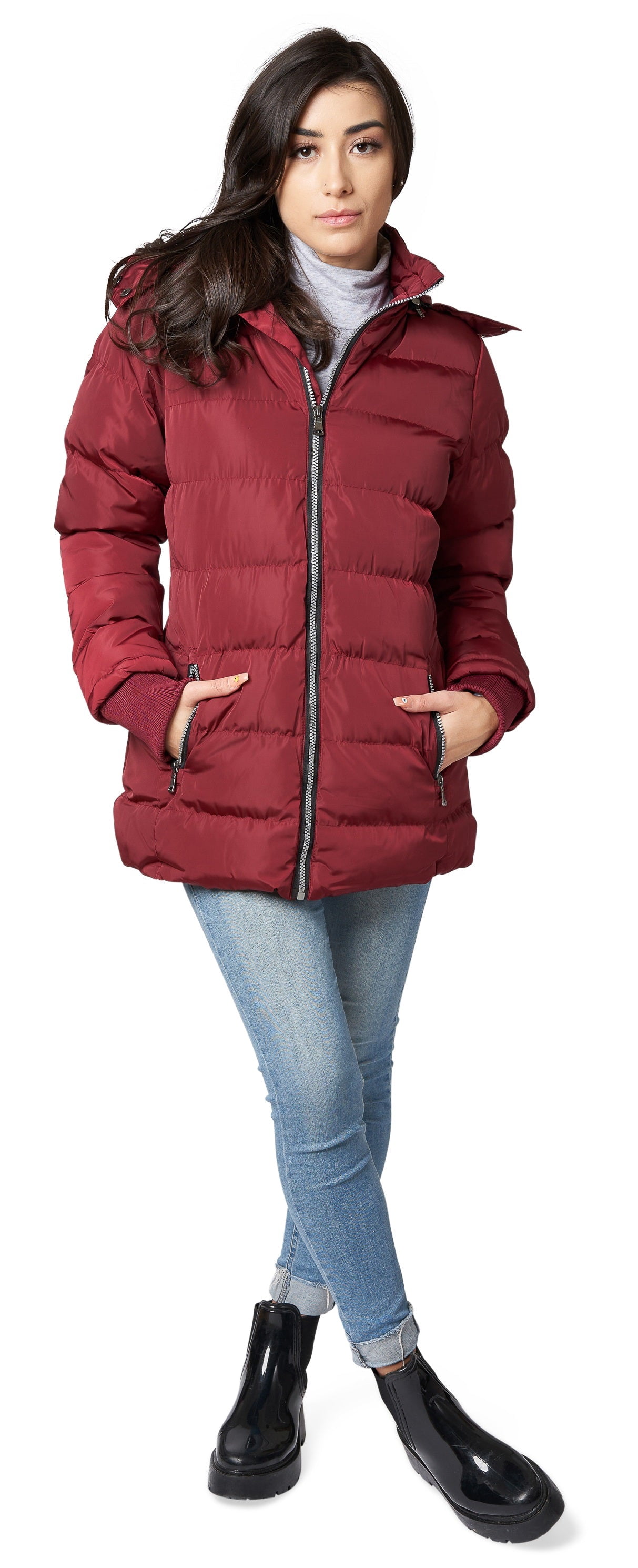 The Whole Shebang Women's Puffer Winter Coat with Faux-Fur Trim Hood ...