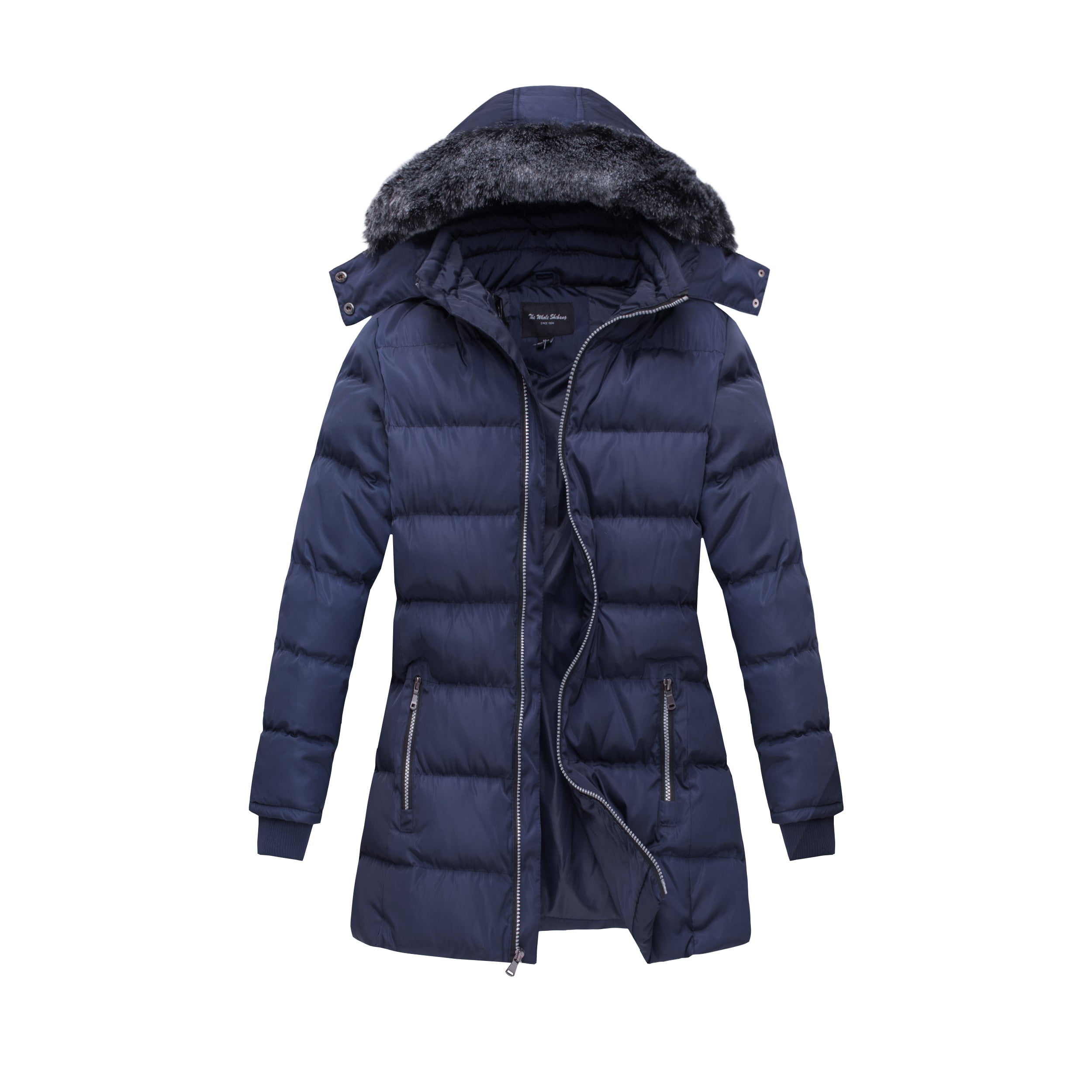 The Whole Shebang Women's Puffer Winter Coat with Faux-Fur Trim Hood ...