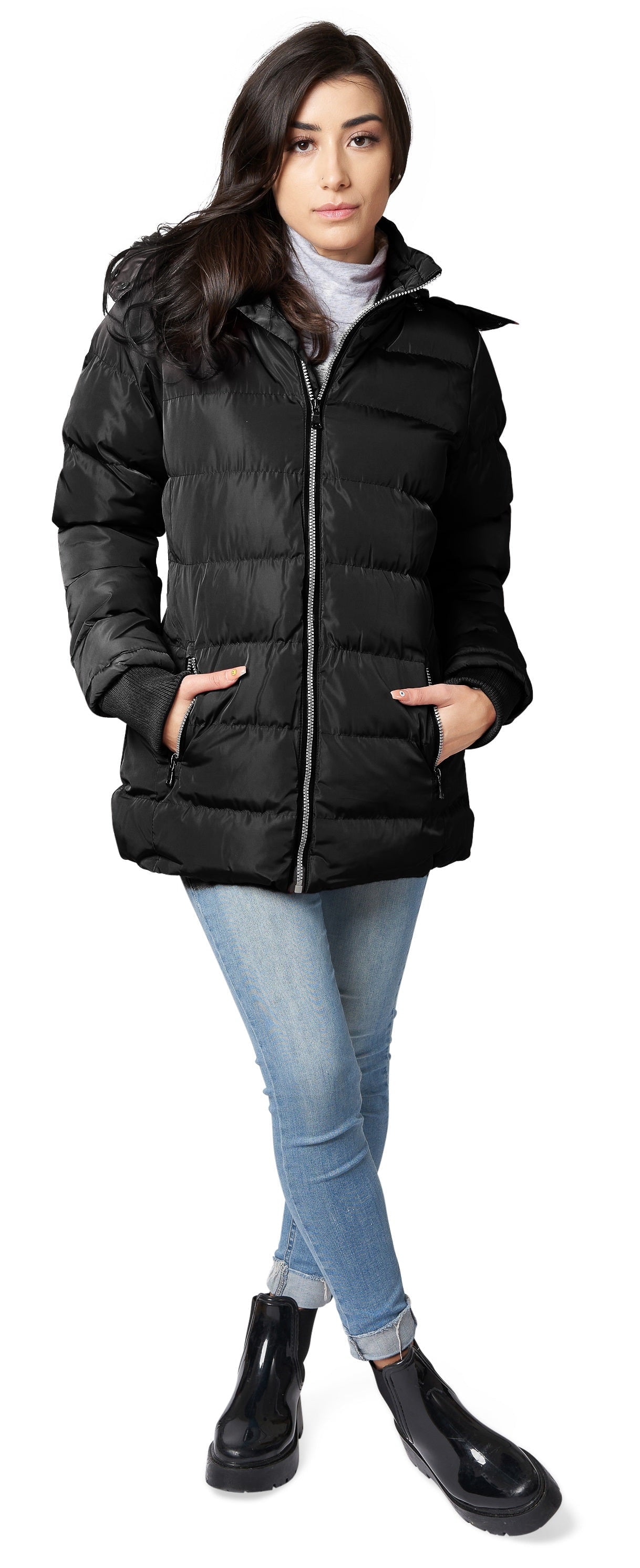 The Whole Shebang Women's Puffer Winter Coat with Faux-Fur Trim Hood ...