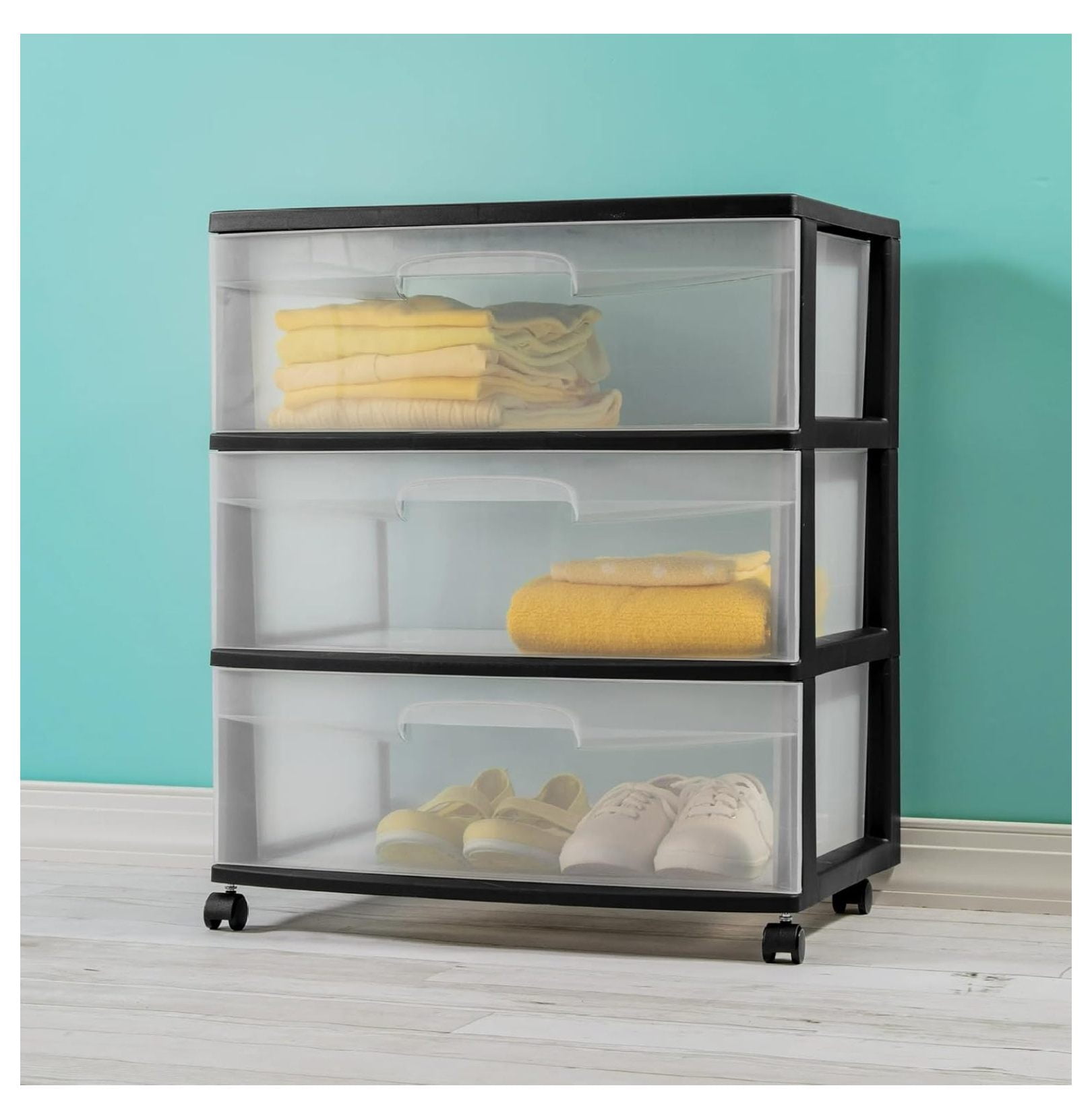 The Wide 3 Drawer Cart Black 4 wheel casters allow 3-drawer storage ...