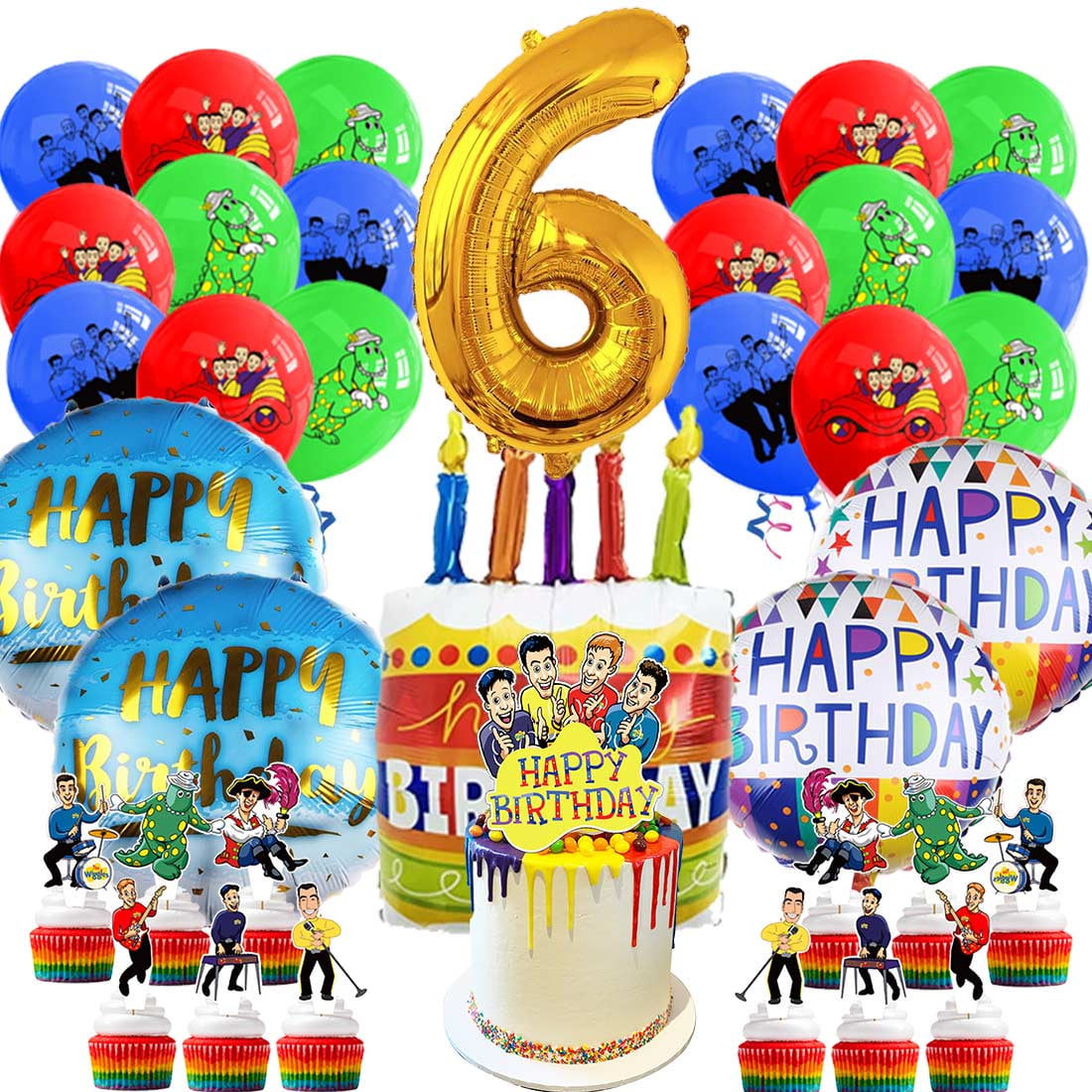 The Wiggles Party Supplies 6th Decor Kit Balloons Birthday Cake Topper ...