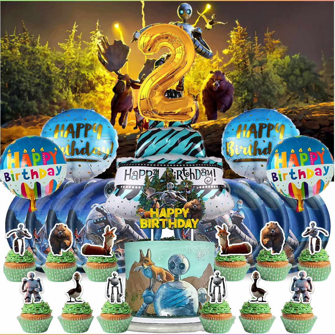 The Wild Robot 2nd Tableware Balloons Cake Toppers Backdrop Banner ...