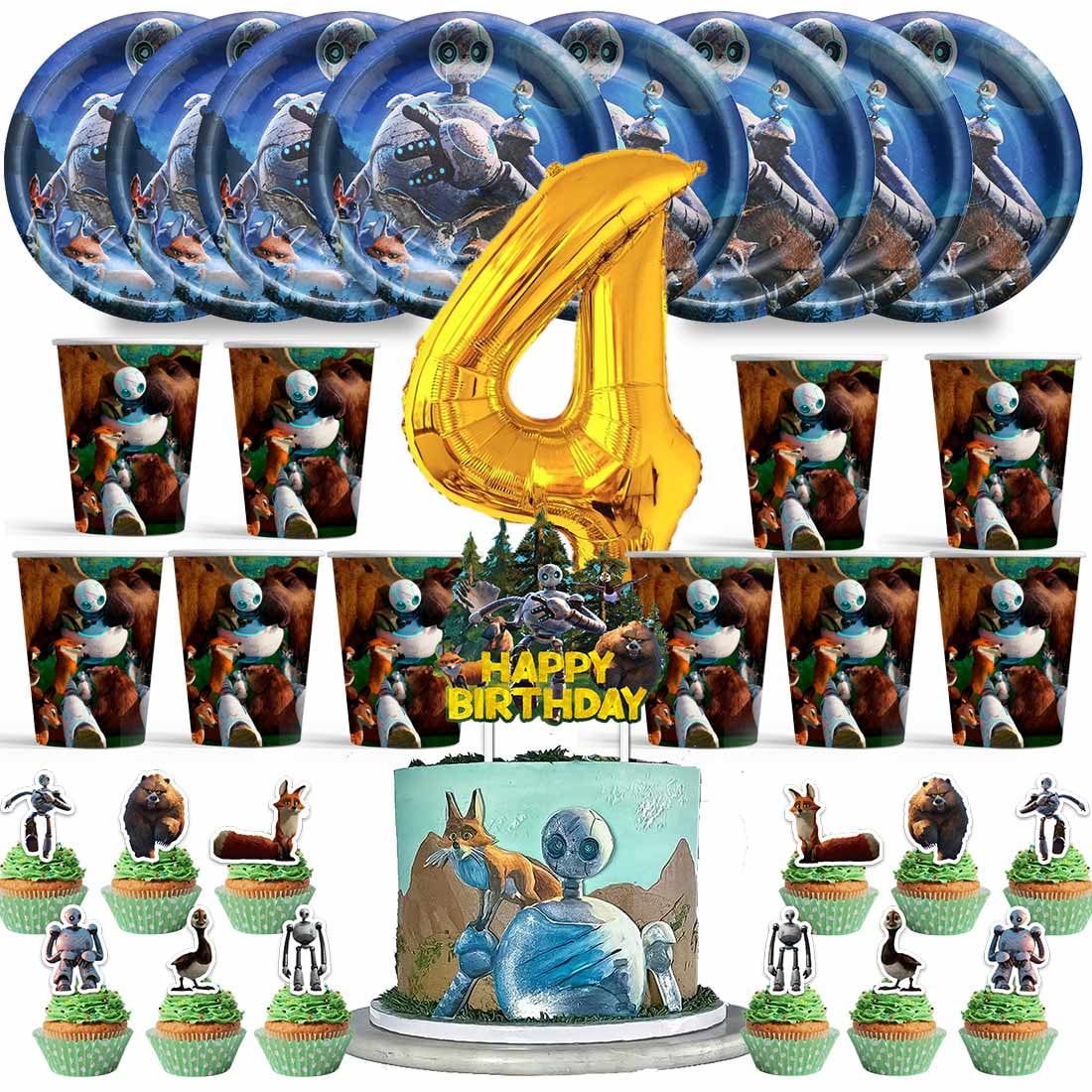 The Wild Robot Birthday 4th Cups Party Supplies Plates Fans Decorations ...