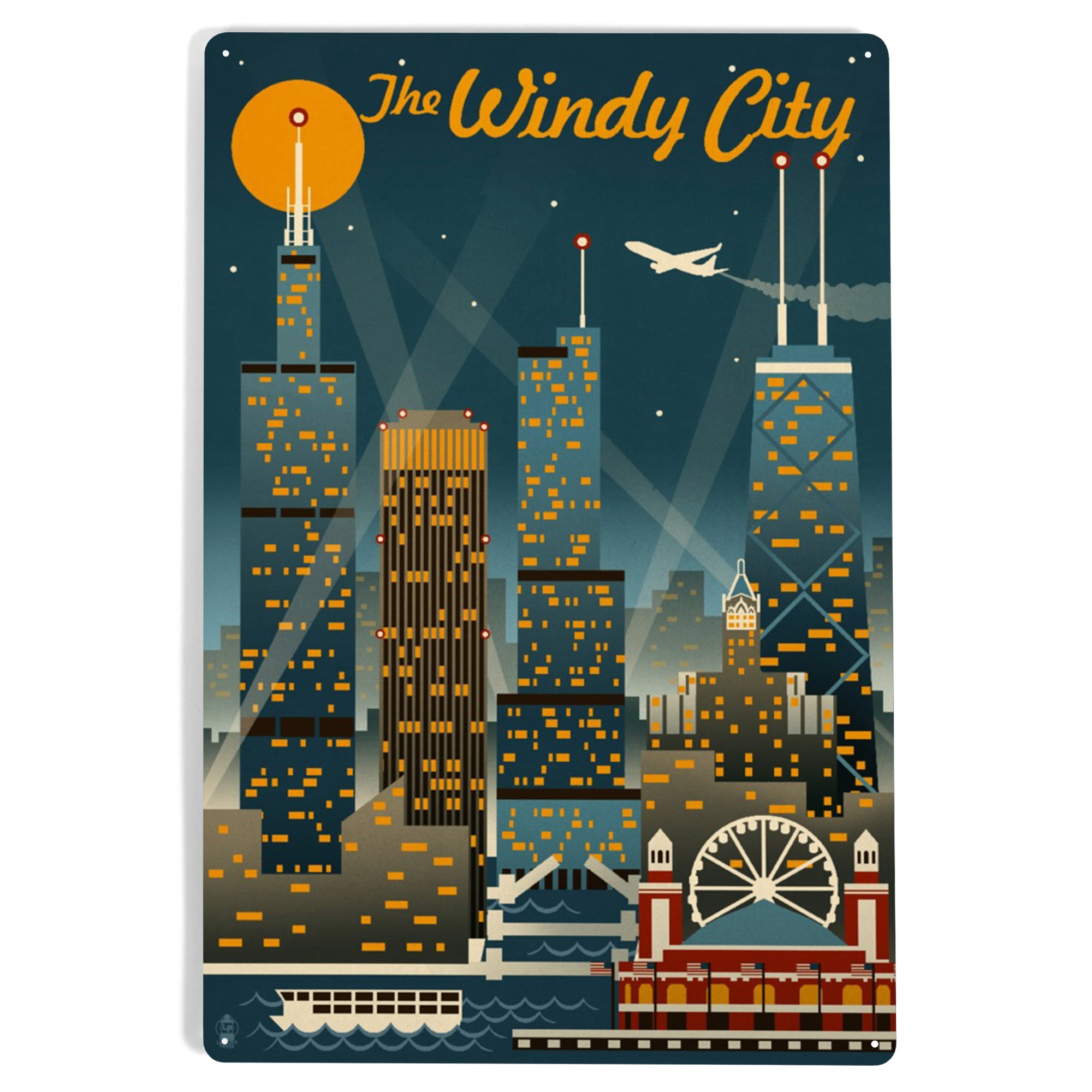 The Windy City, Chicago, Illinois, Retro Skyline (12x18 Aluminum Art ...