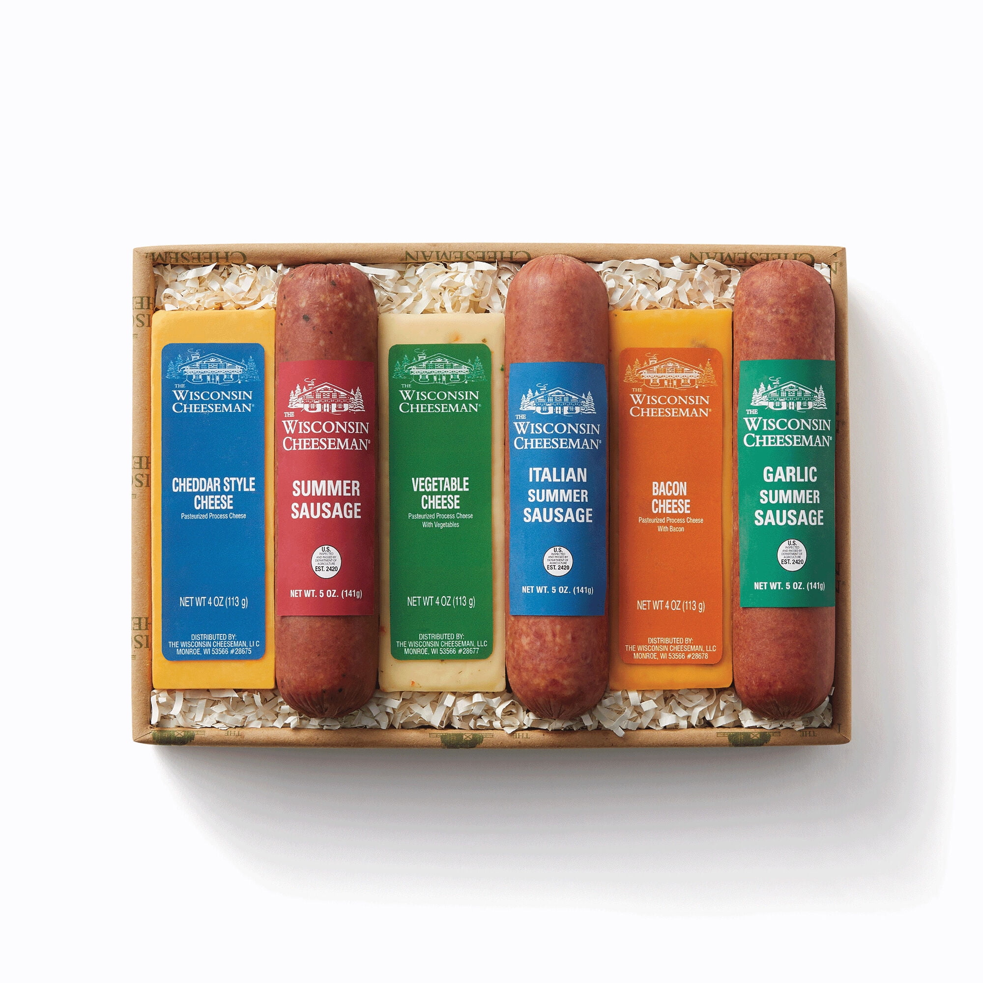 The Wisconsin Cheeseman 6-Piece Meat & Cheese Gift Set, 27 oz ...