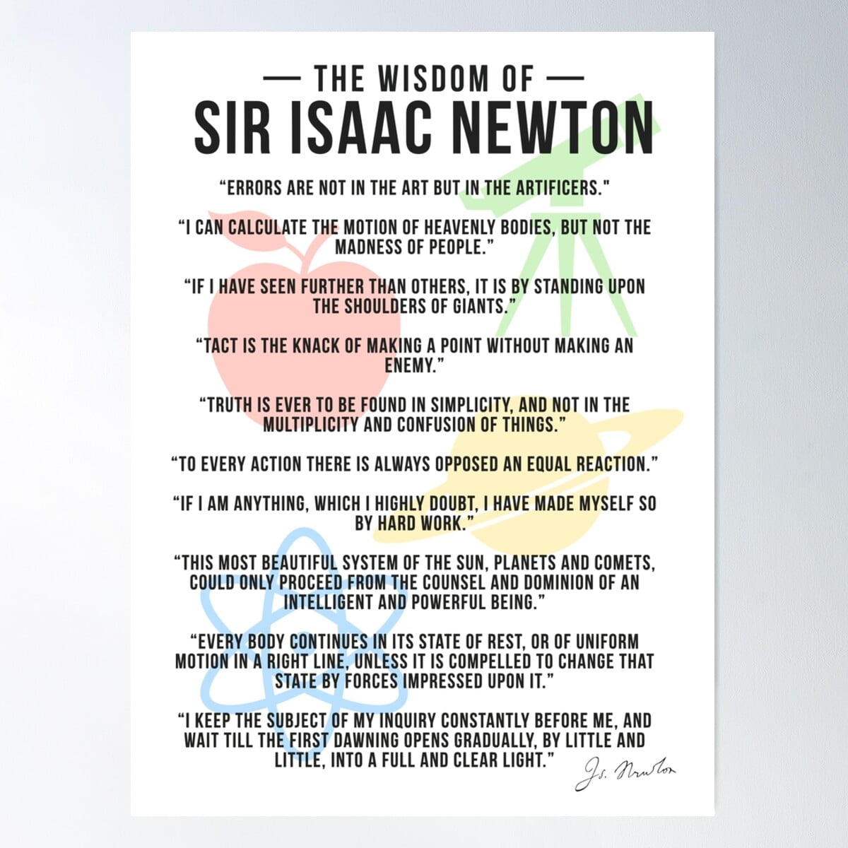 The Wisdom Of Sir Isaac Newton Poster Wall Art, Modern Wall Decor For Living Room Bedroom, 12x18 ...