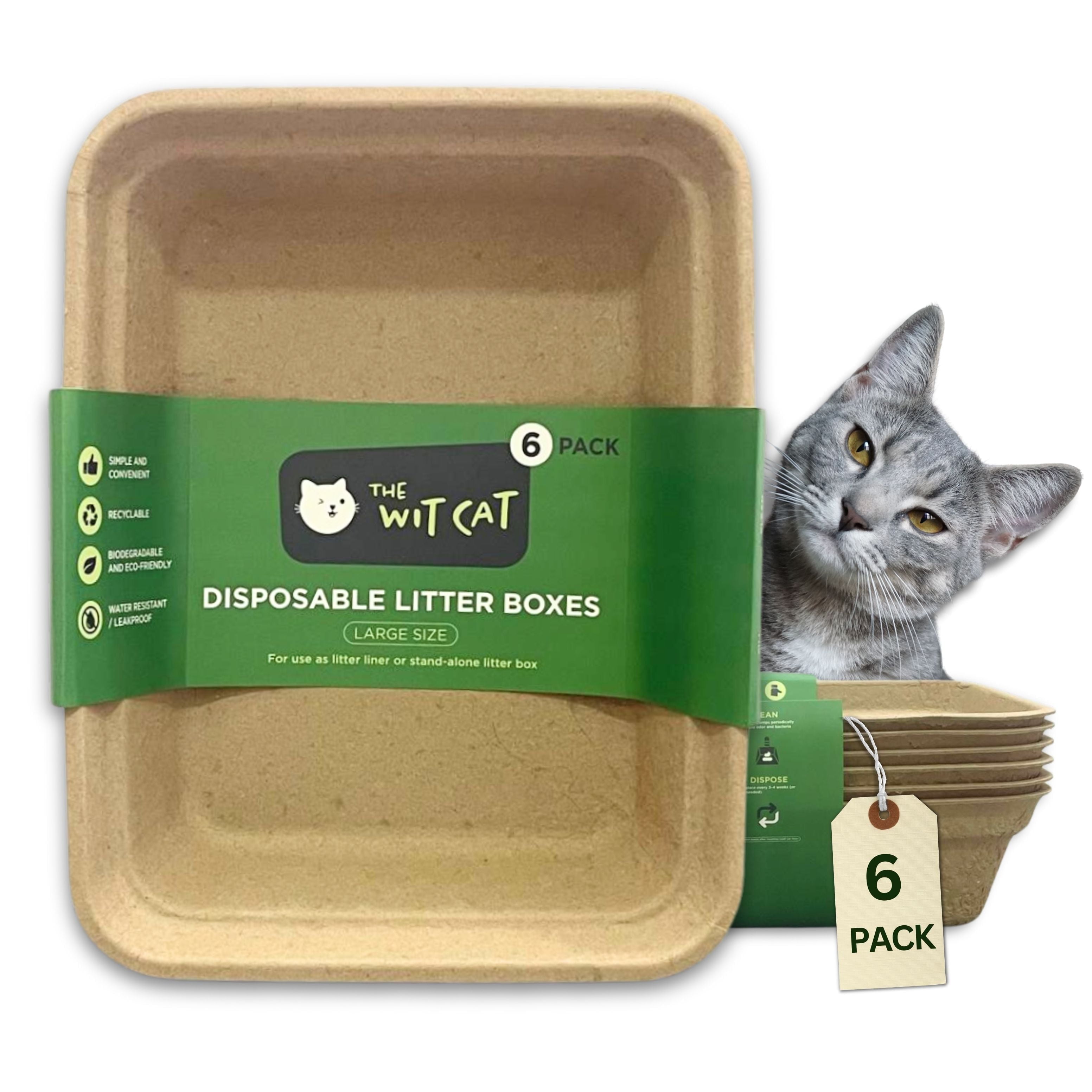 The Wit Cat Disposable Litter Boxes, Large Size, 6-Pack, Leakproof ...