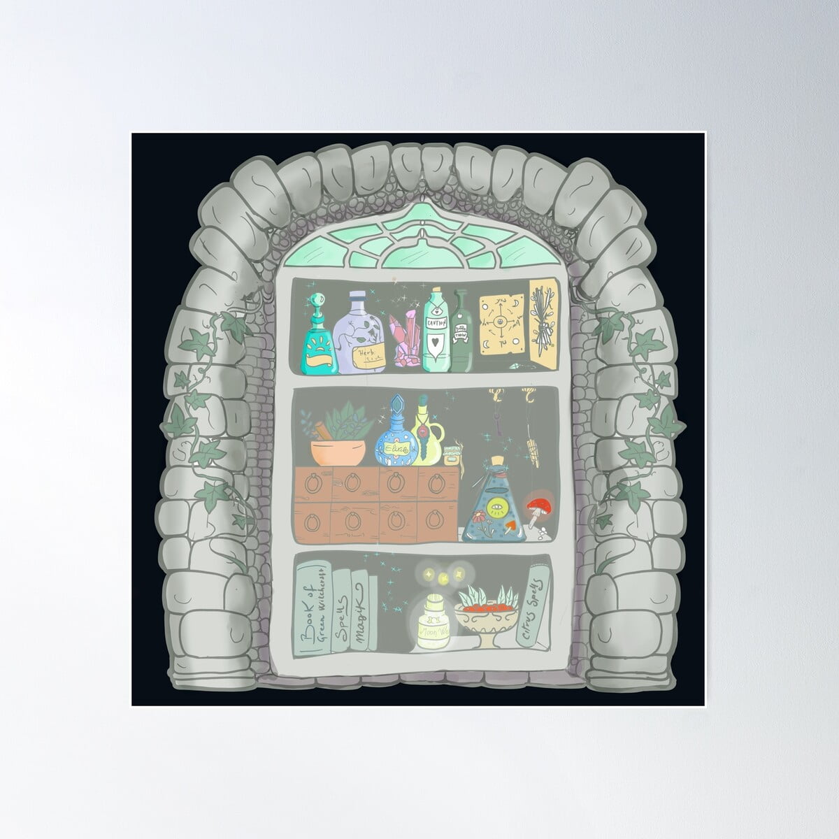 The Witch Apothecary Shelf Potions And Grimoires Poster Wall Art ...