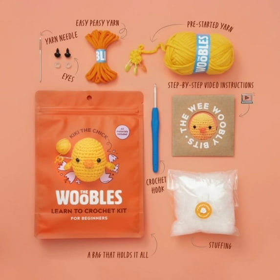 The Woobles Beginner Crochet Amigurumi Kits Chick Complete Starter Yarn ...