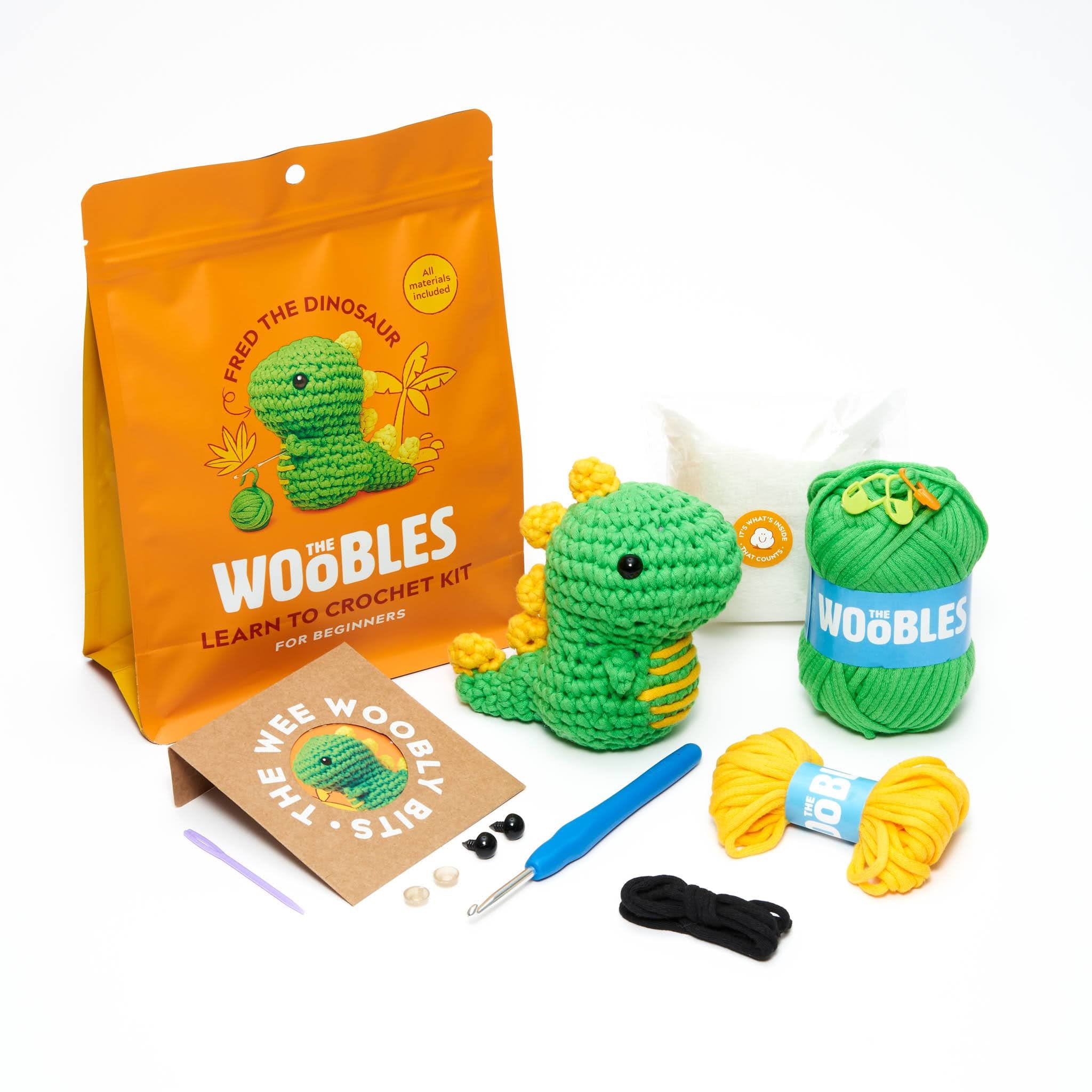 The Woobles Beginner Crochet Amigurumi Kit Dinosaur with Step-by-Step ...