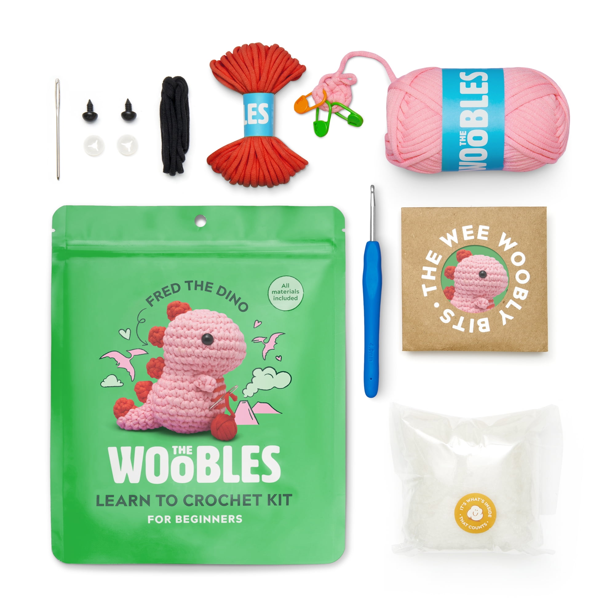 The Woobles Beginner Crochet Amigurumi Kits - Pink Dino - Walmart.com