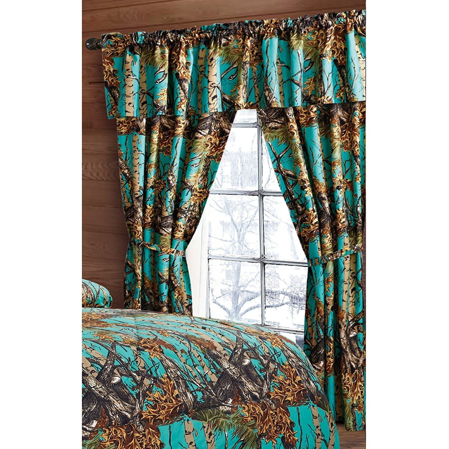 The Woods Teal Camouflage 5pc Curtain Set by Regal Comfort For Hunters ...