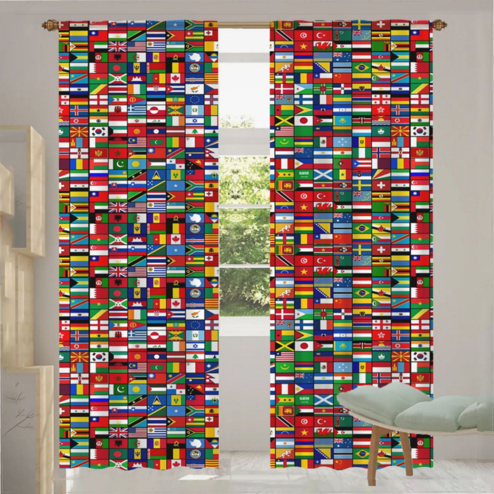 The World'S Flags Window Tulle Curtains for Living Room Kitchen Modern ...