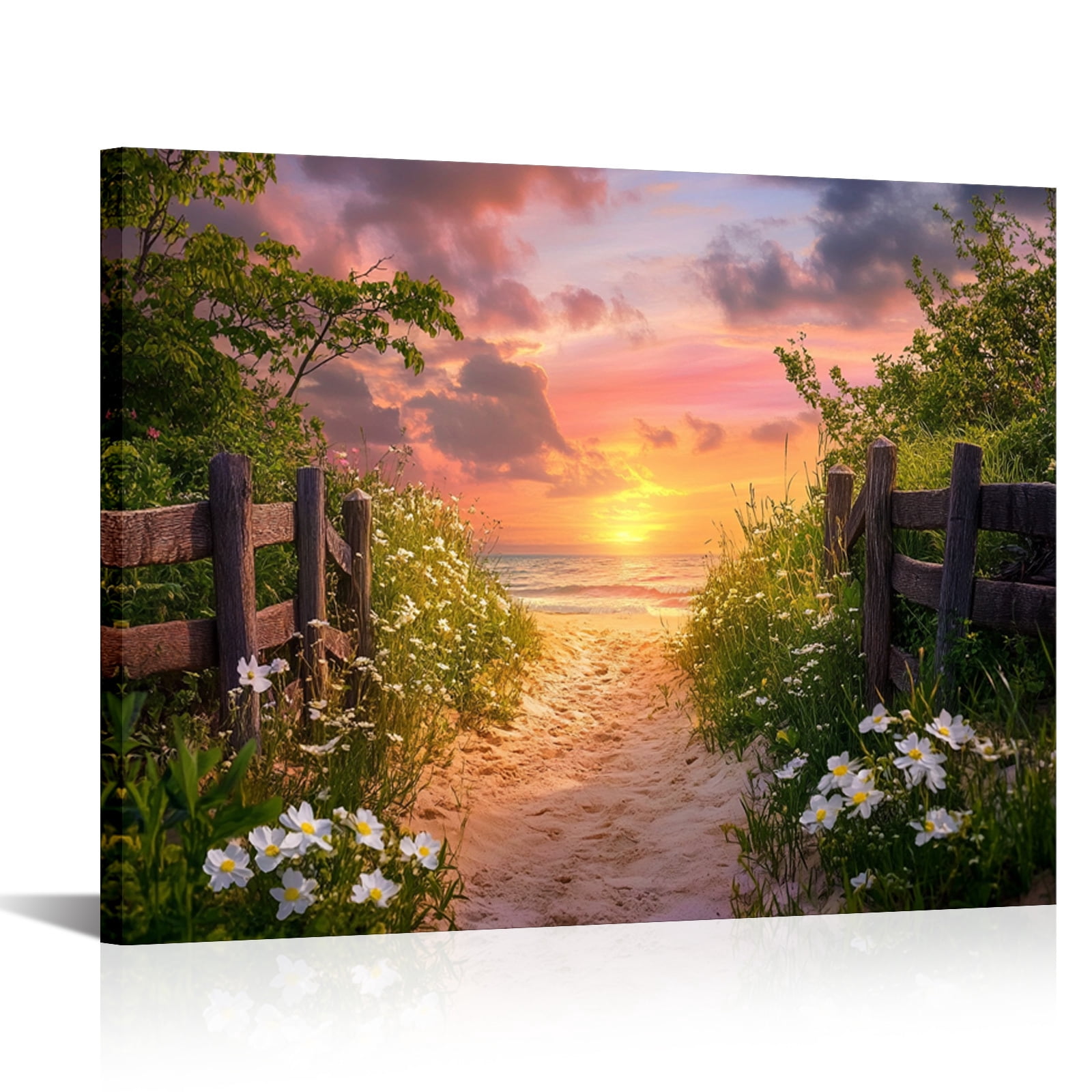 The beach path leading to golden sunset Canvas Wall Art Framed Painting ...