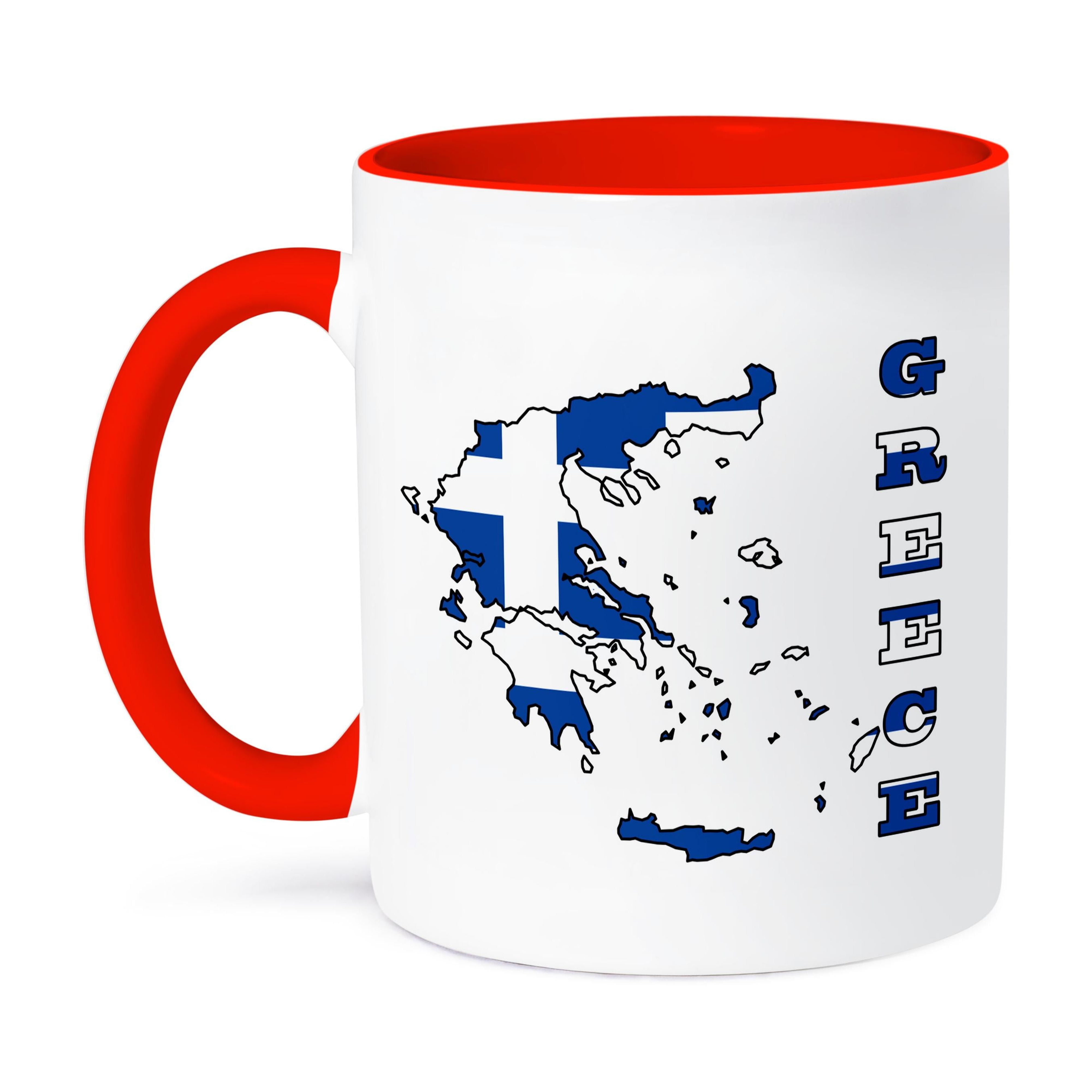 3dRose, The flag of Greece in the outline map of the country and name ...