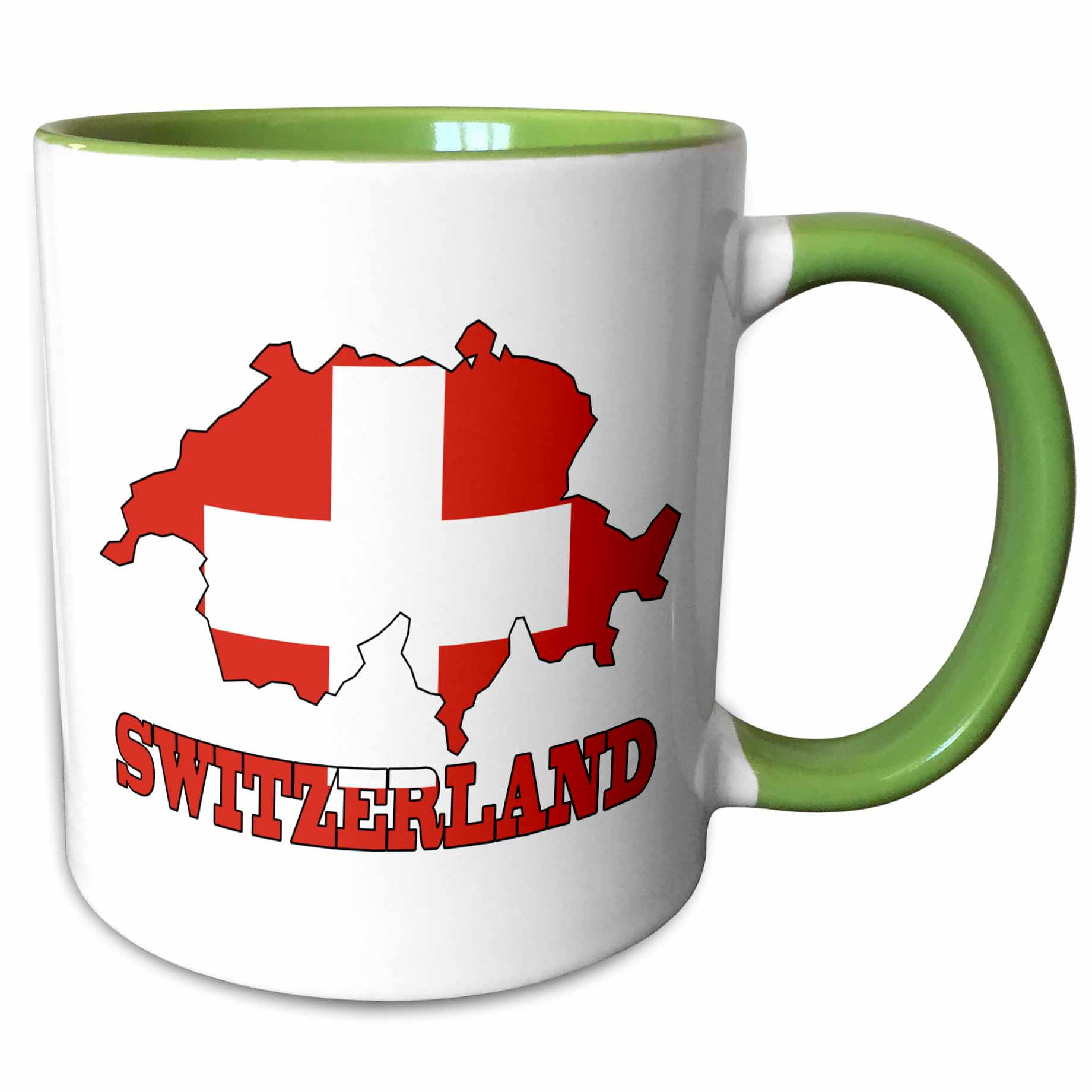 The flag of Switzerland in the outline map of the country and name ...