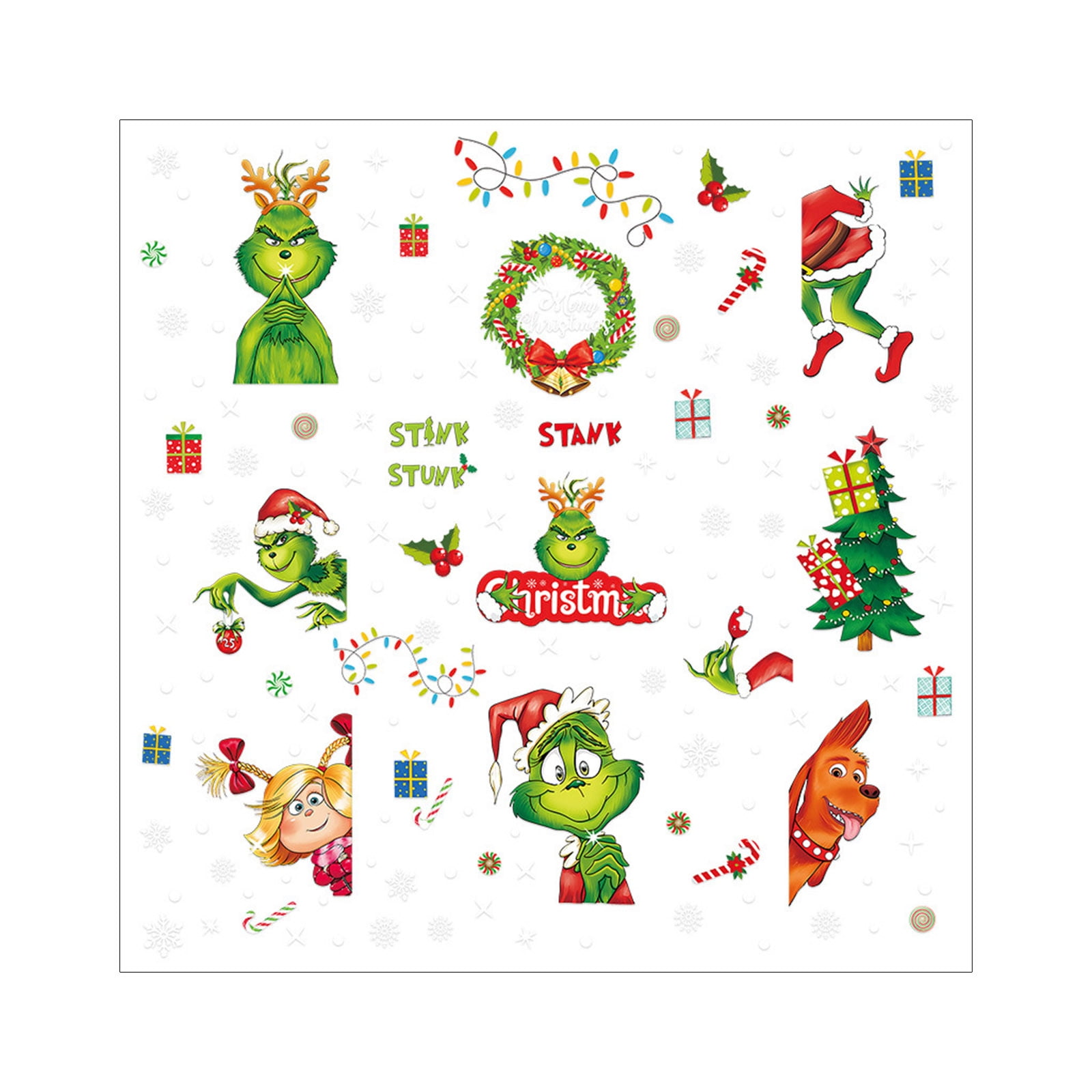 The grinch Christmas Decorations Festive Holiday Wall Decals Christmas ...