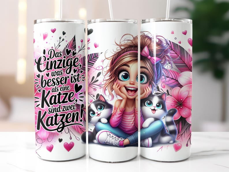 The image of the girl with the cats and the quote in German were used ...