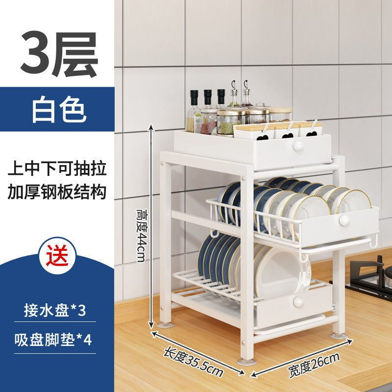 The kitchen cabinet pull-out storage double-layer clutter storage rack ...