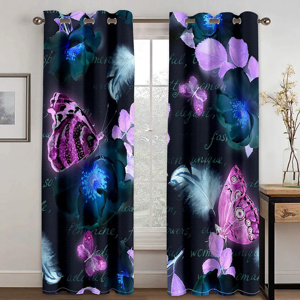 The latest production Dazzling butterfly digital print curtain living ...