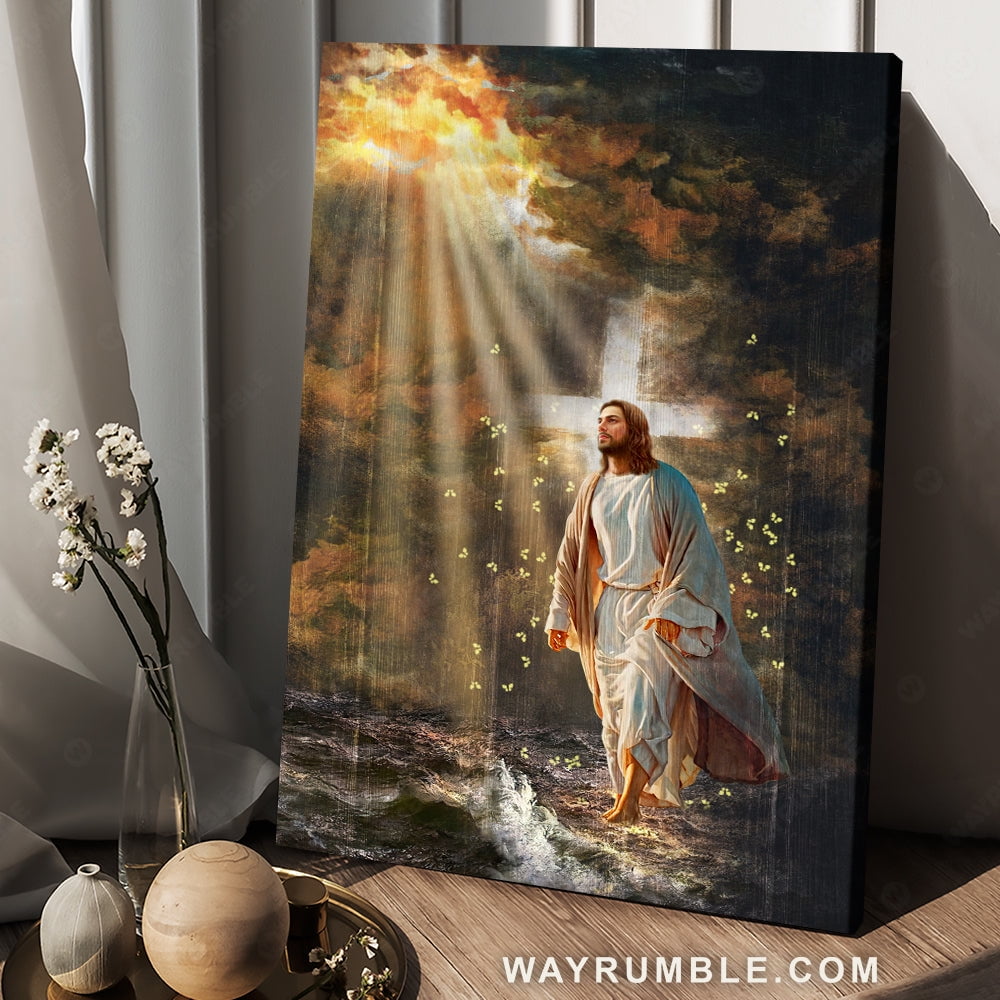 The life of Jesus, Halo painting, Yellow butterfly, Walking on water - Jesus Portrait poster ...