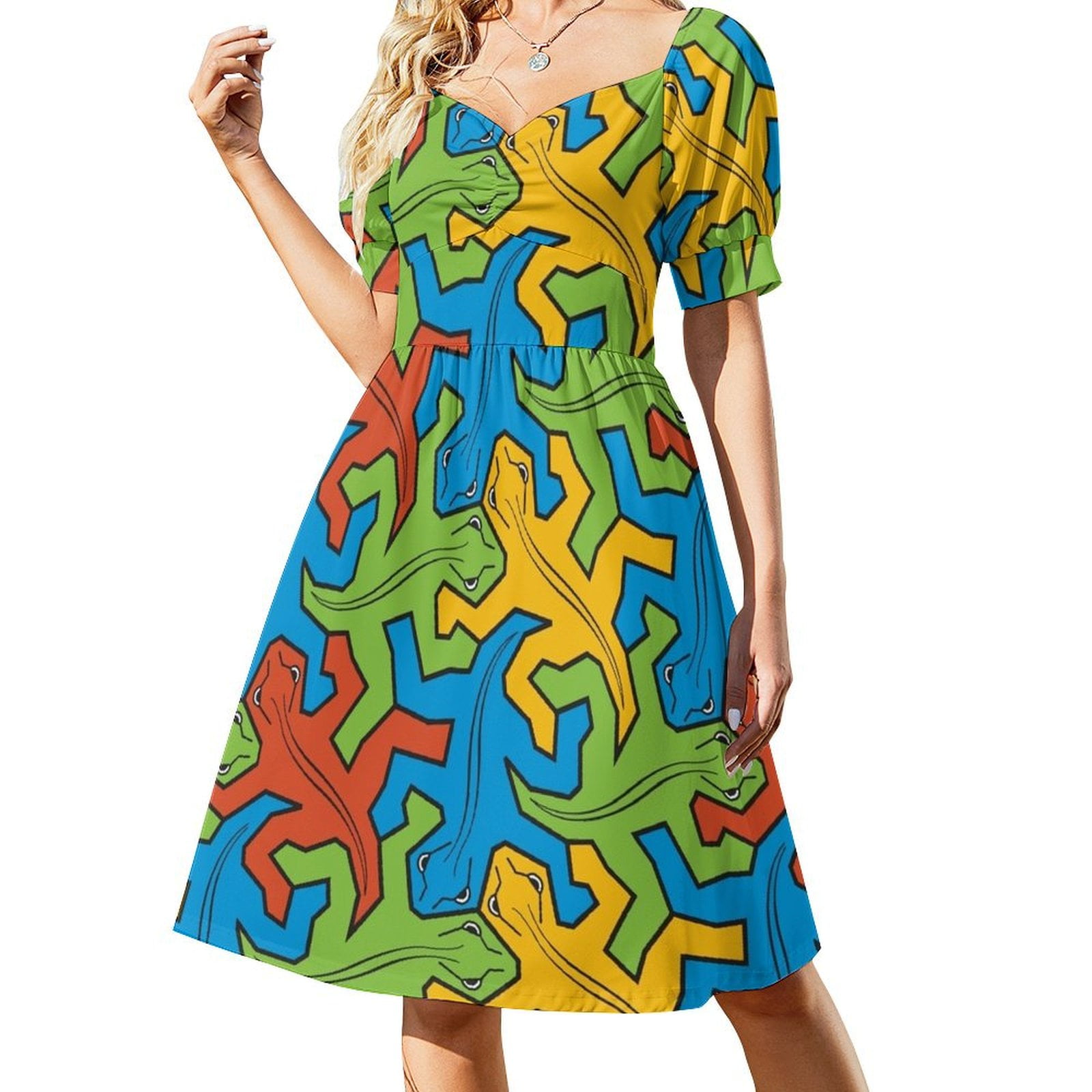 The many lizard Escher Pattern Short-Sleeved Dress prom dress 2025 ...