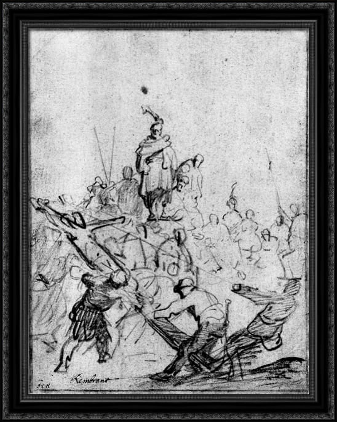 The Raising Of The Cross 28x34 Large Black Ornate Wood Framed Canvas