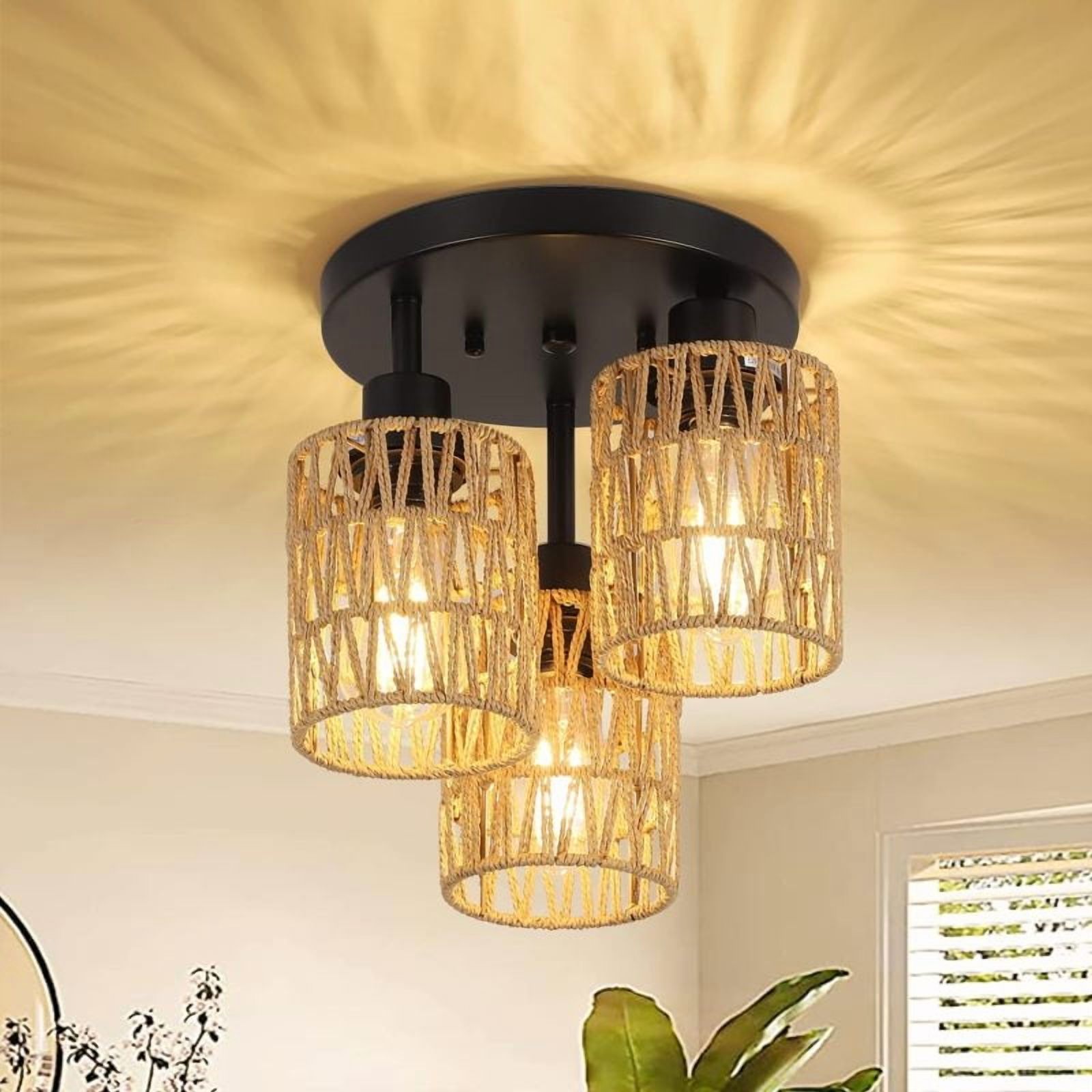 The semi-embedded ceiling light is made of 100% hand-woven natural ...