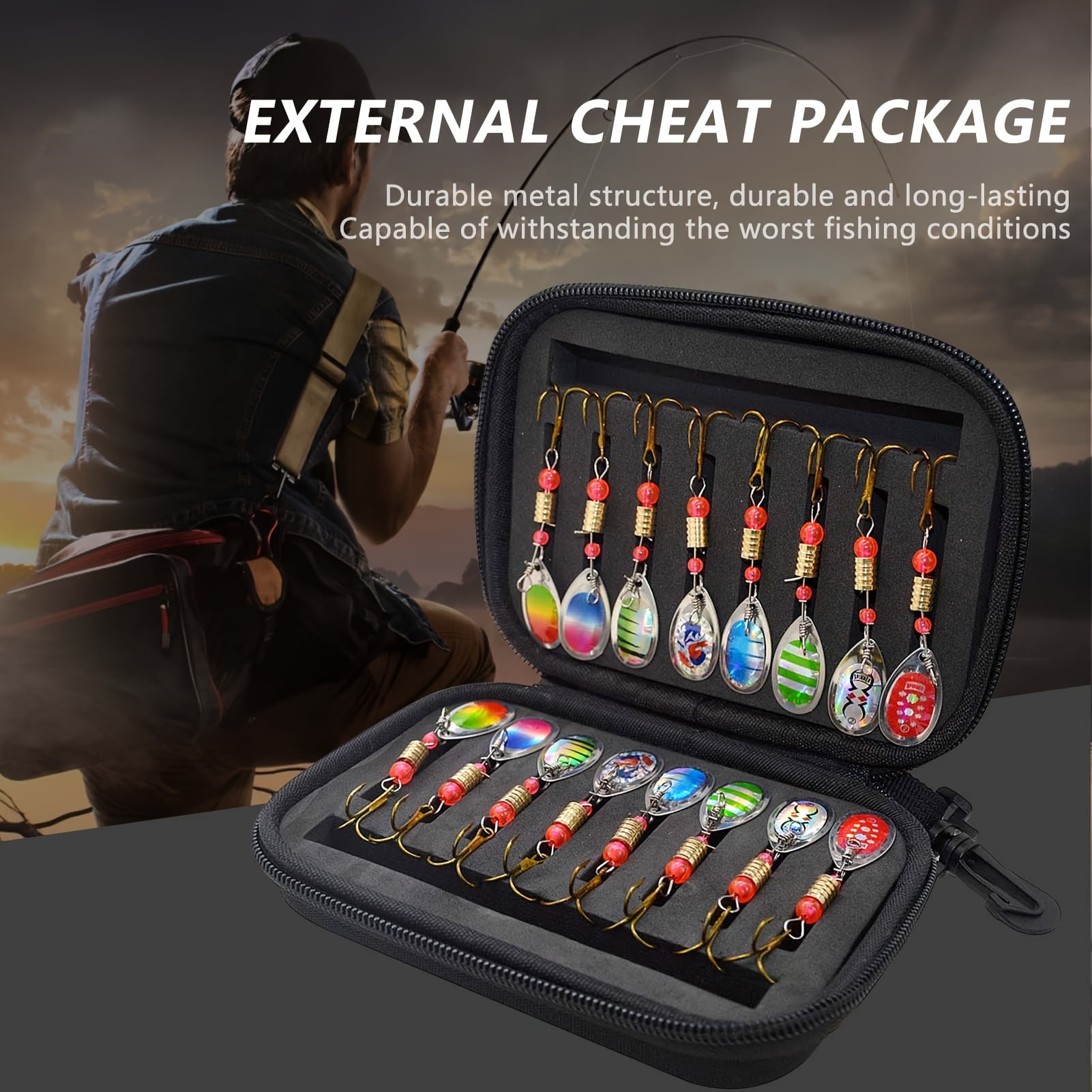 The sequin rotating bait set is portable and comes with a fishing gear ...