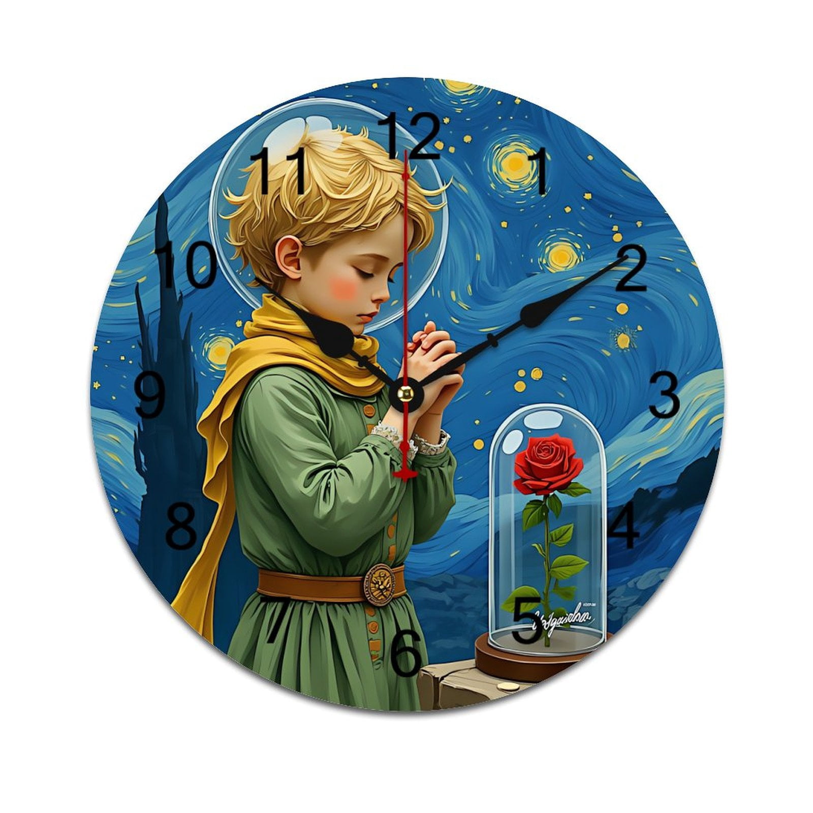 The teenager's Red Rose And Fox Printed Silent Wall Clock Round Kitchen ...