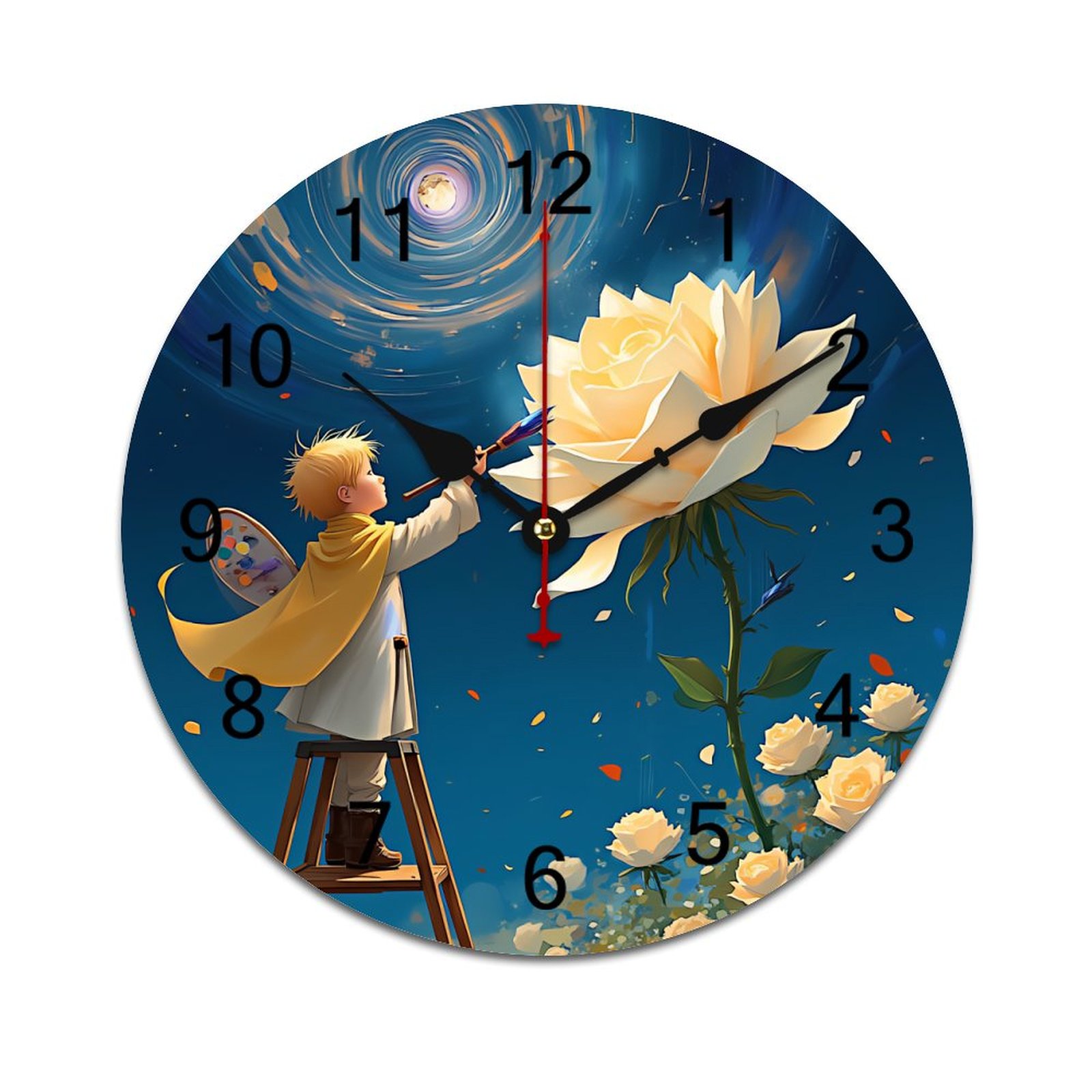 The teenager's Red Rose Printed Silent Wall Clock Round Kitchen Clock ...