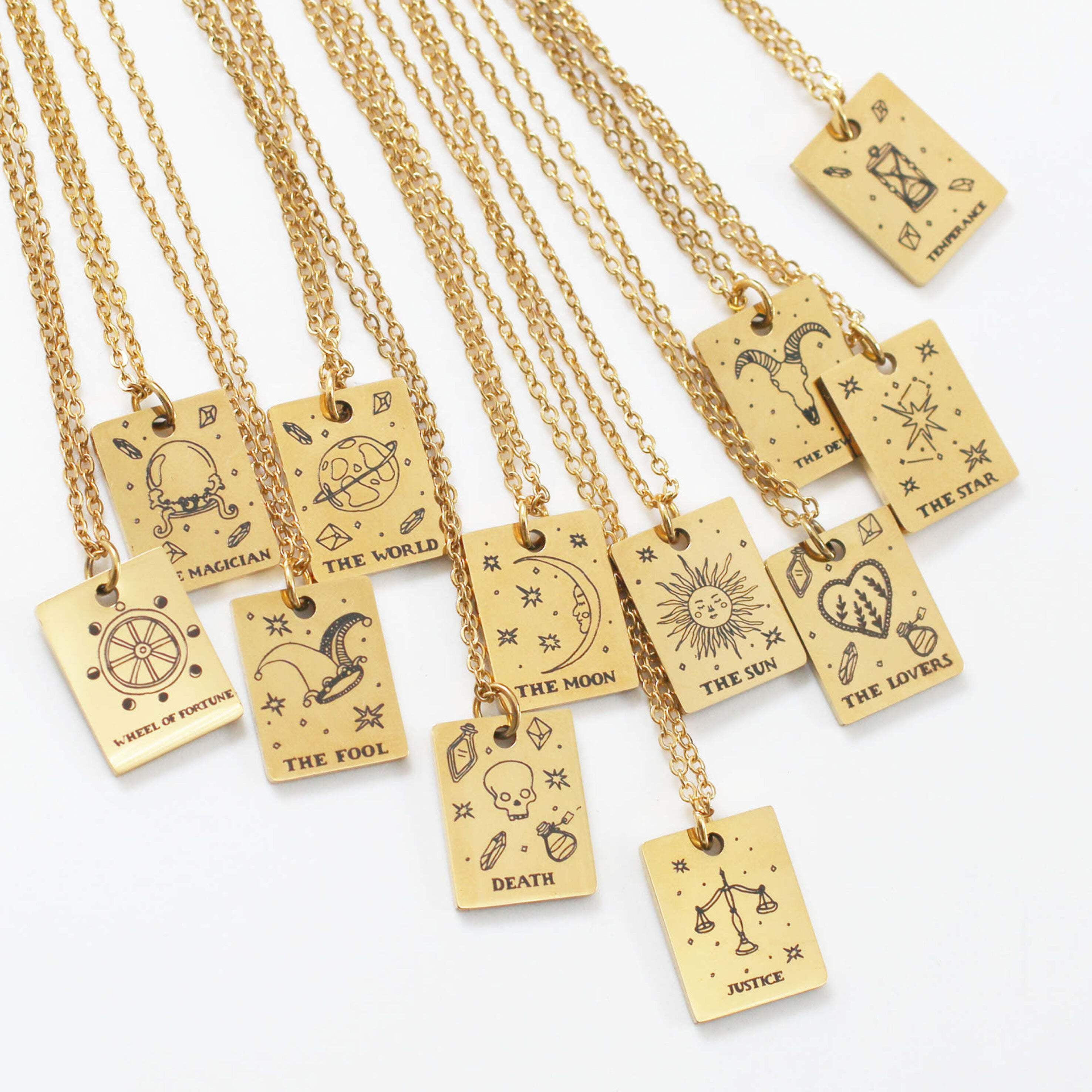 The world Tarot card gold necklace - Unisex gold plated metaphysical ...