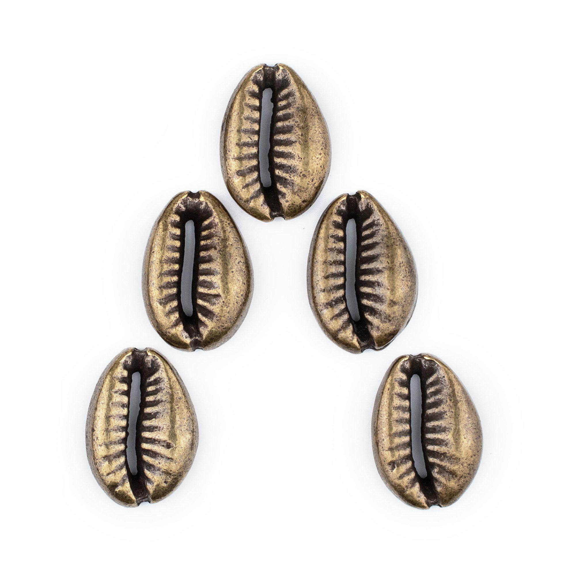 The Bead Chest Antiqued Brass Cowrie Shells (Set of 5): Metal Beads for ...
