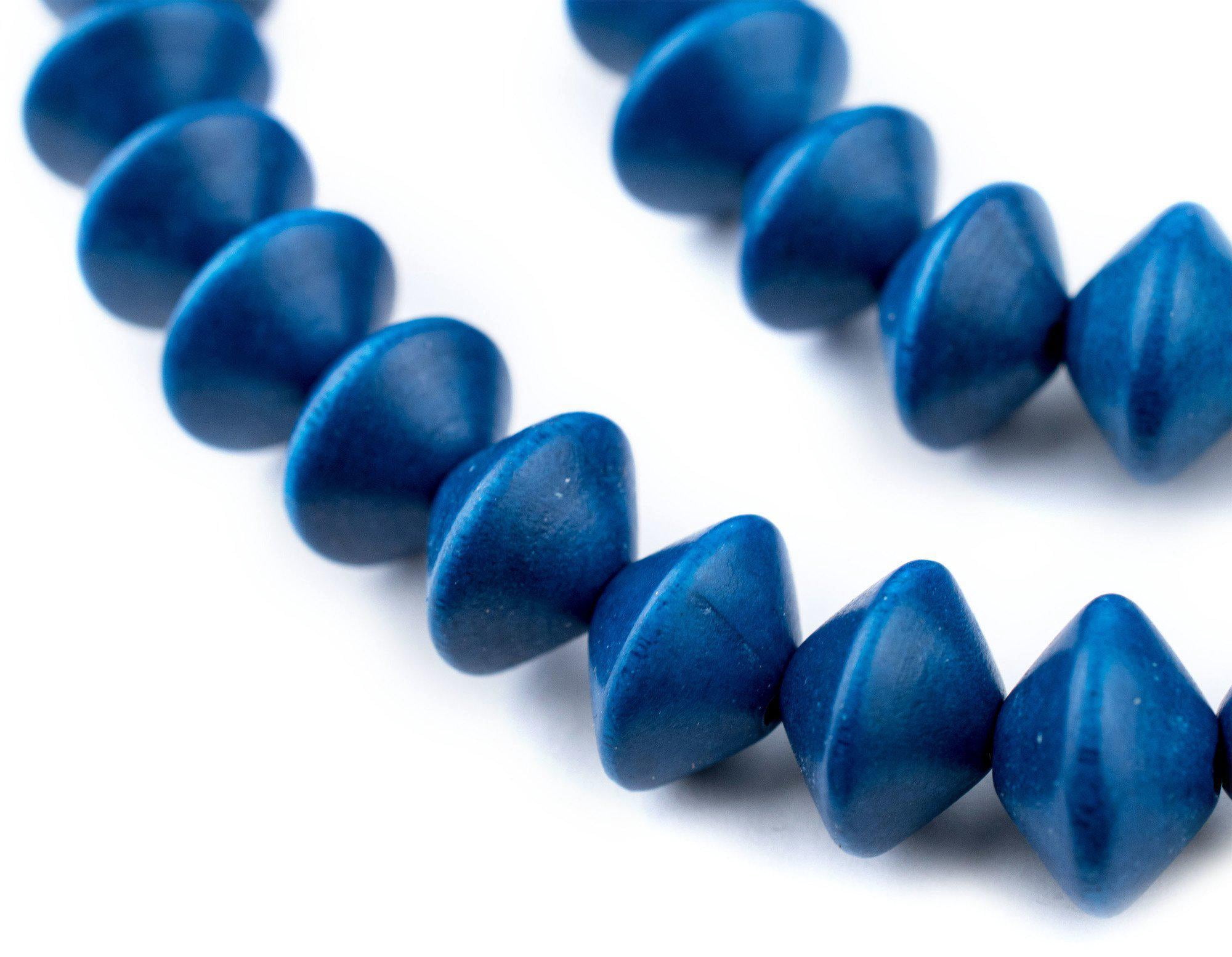 The Bead Chest Azul Blue Bicone Natural Wood Beads (10x15mm): Organic ...