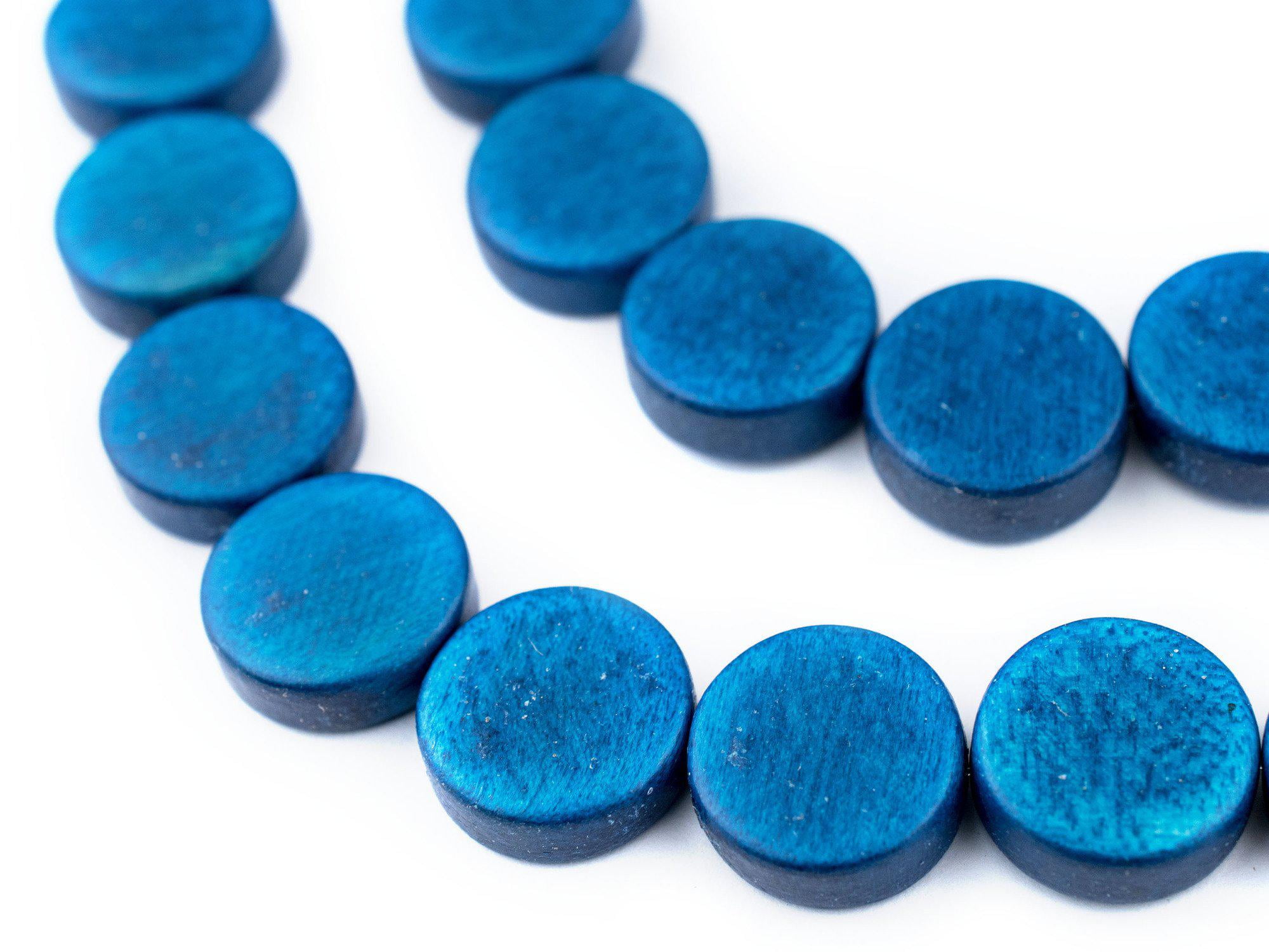 TheBeadChest Azul Blue Circular Natural Wood Beads (15x15mm): Organic ...