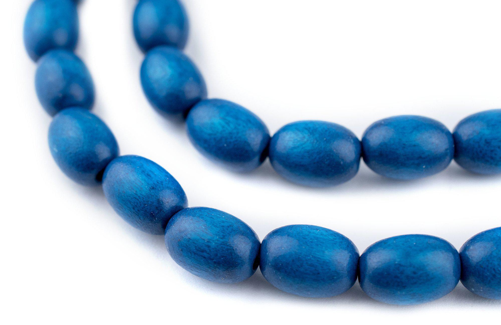 The Bead Chest Azul Blue Oval Natural Wood Beads (15x10mm): Organic Eco ...