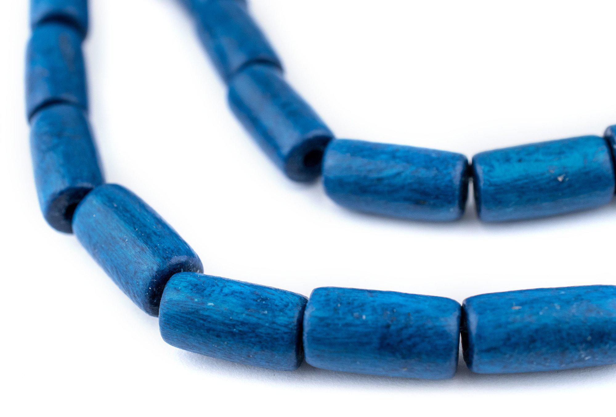 TheBeadChest Azul Blue Tube Natural Wood Beads (15x8mm): Organic Eco ...