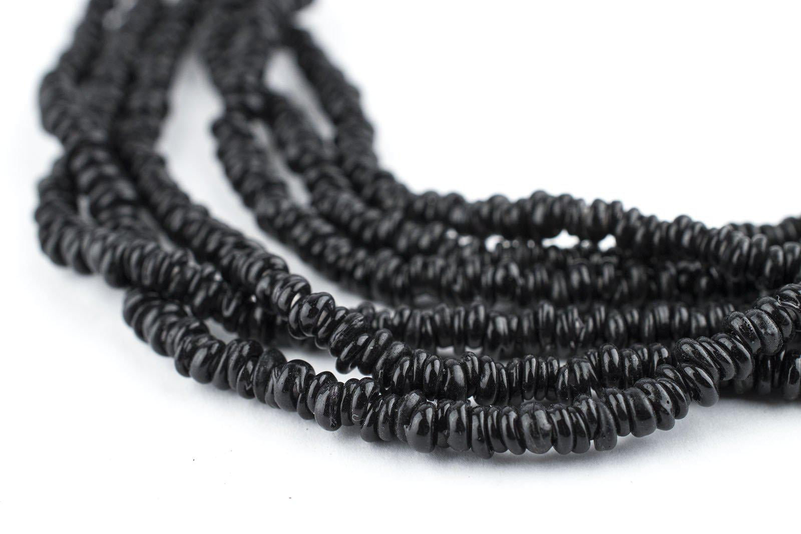 The Bead Chest Black 4mm Glass Heishi Beads - 23" Strand of Indonesian ...