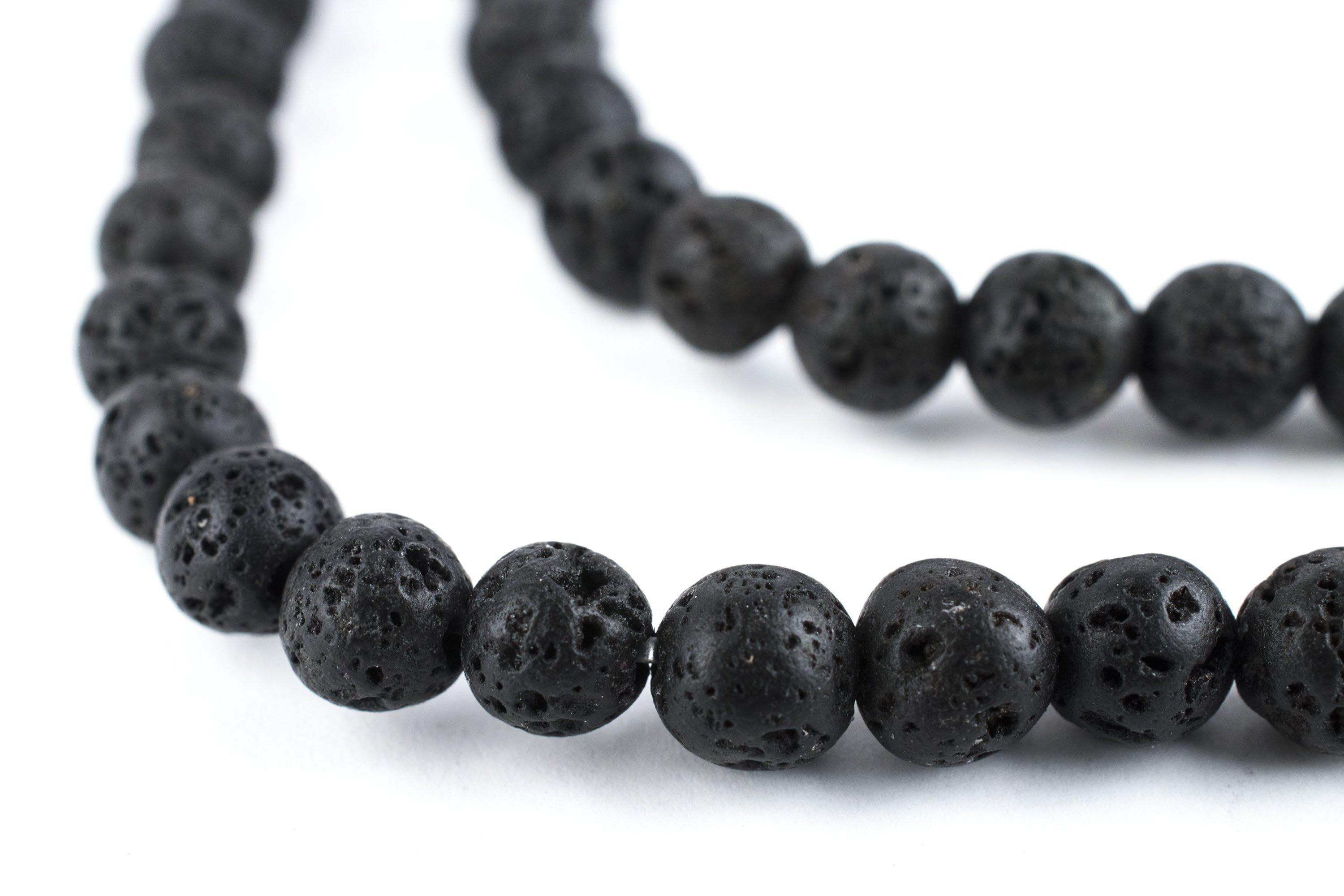 The Bead Chest Black Volcanic Lava Beads (6mm): Organic Gemstone Round ...