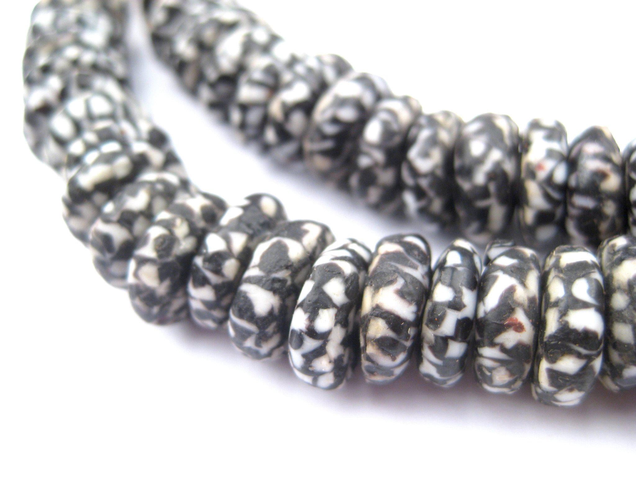 The Bead Chest Black & White Fused Rondelle Recycled Glass Beads (11mm ...
