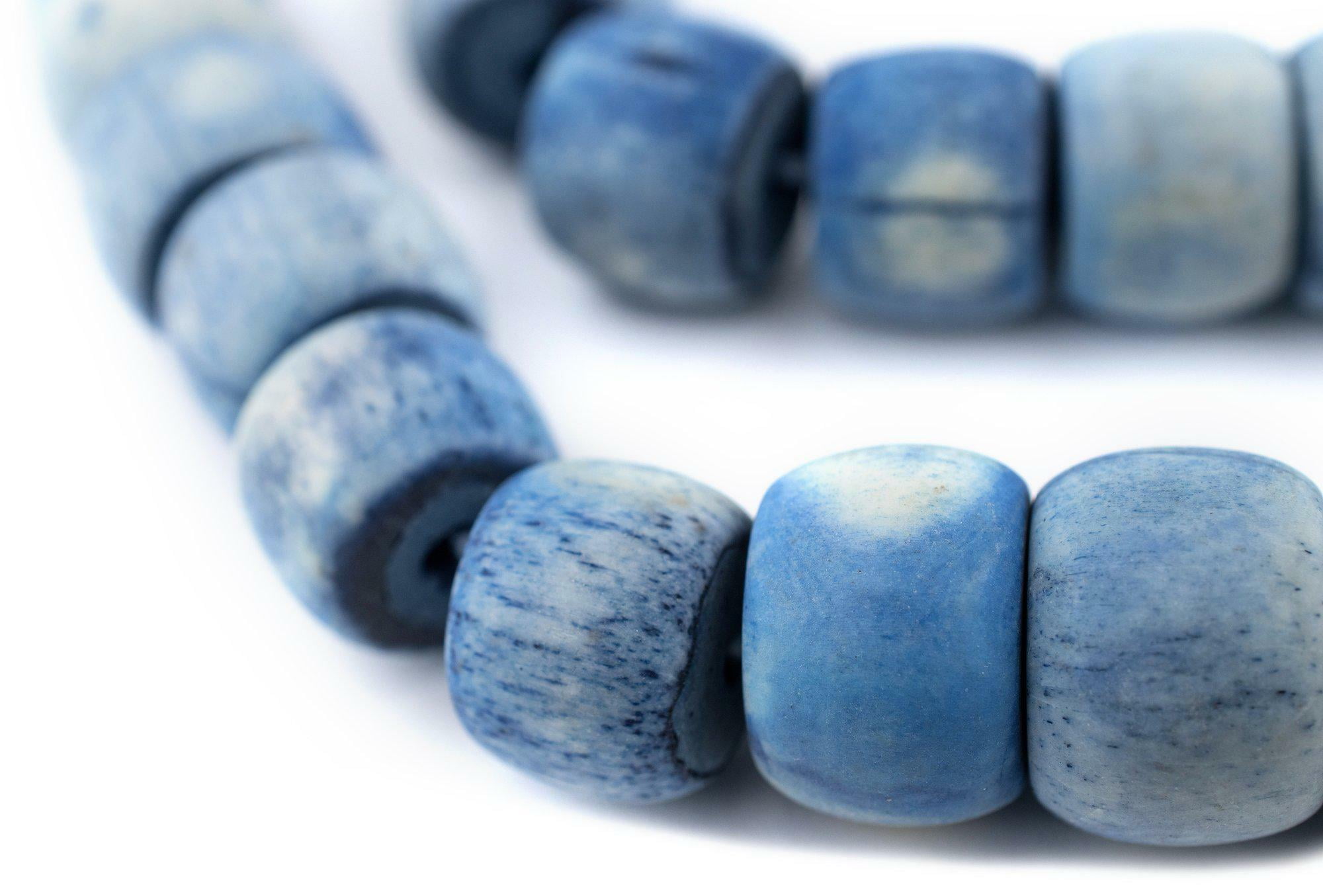 The Bead Chest Blue Cylindrical Bone Beads 18mm Nepal Cylinder 26 Inch ...