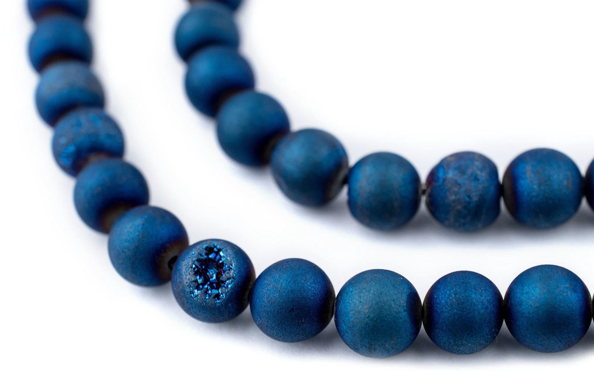 TheBeadChest Blue Round Druzy Agate Beads (8mm): Organic Gemstone Round ...